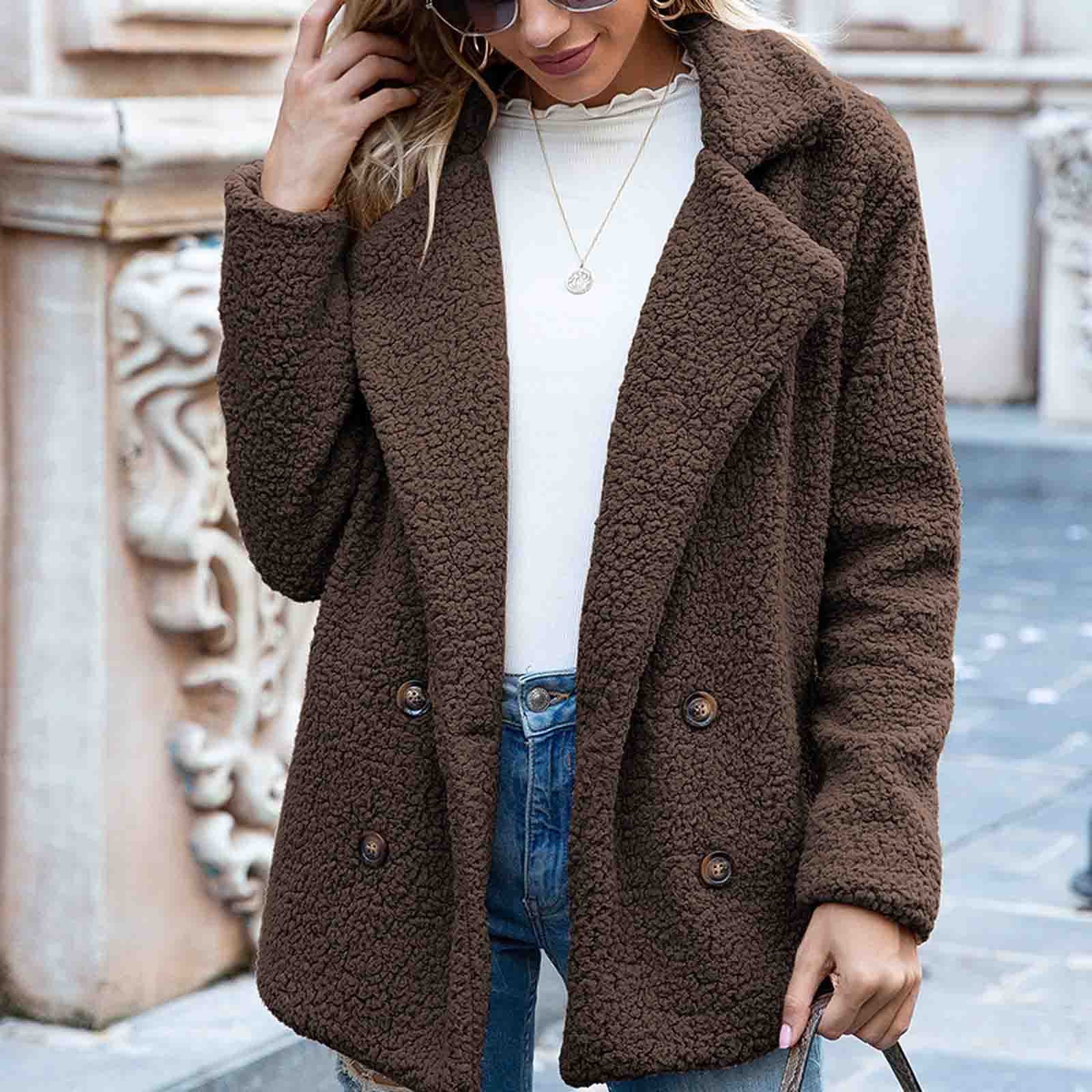 Tejiojio Coats Clearance Womens Ladies Warm Jacket Winter Solid Turn ...