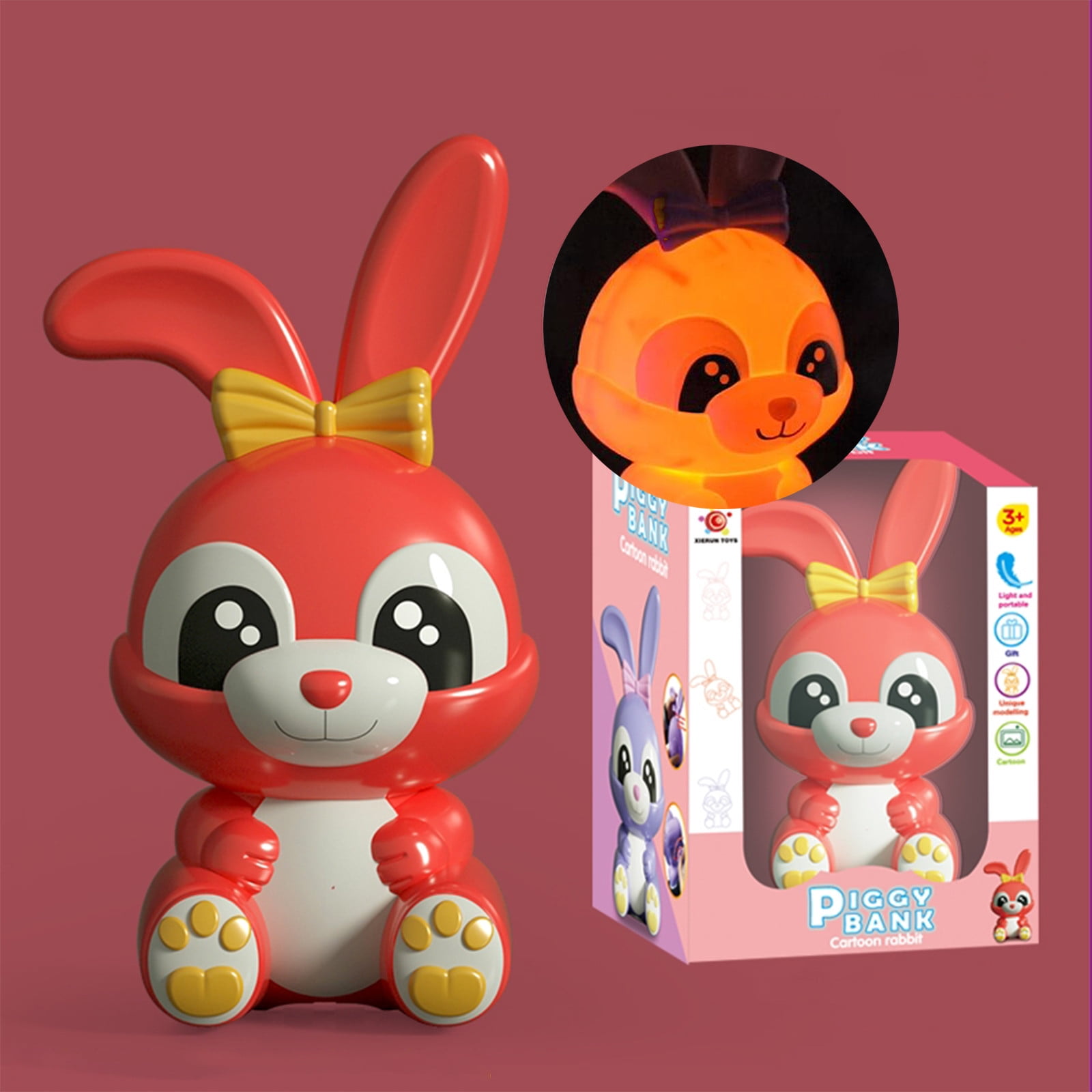 Tejiojio Cute Rabbit Money Box Plastic Pig-Gy Bank With Led For Kid'S ...