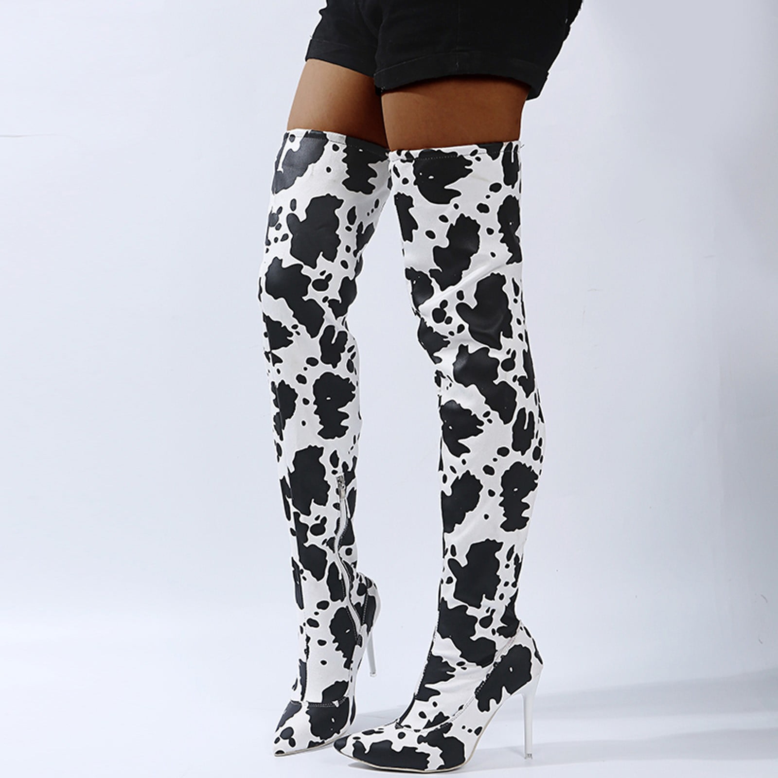 Tejiojio Fall Clearance Women Cow Pattern Thin Heels Over The Knee High ...