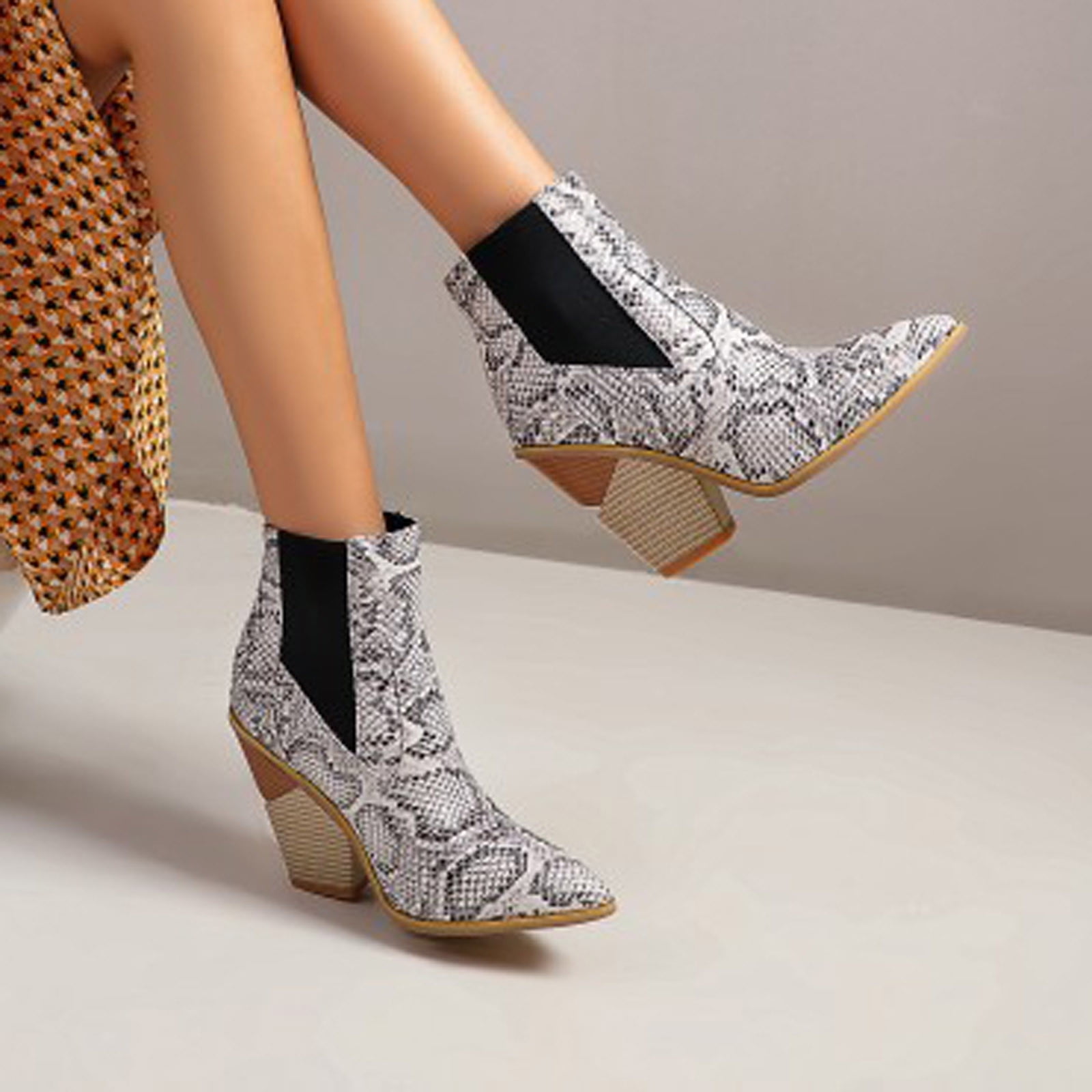 Tejiojio Fall Clearance Women's Leather Stitching Snake Print Elastic ...