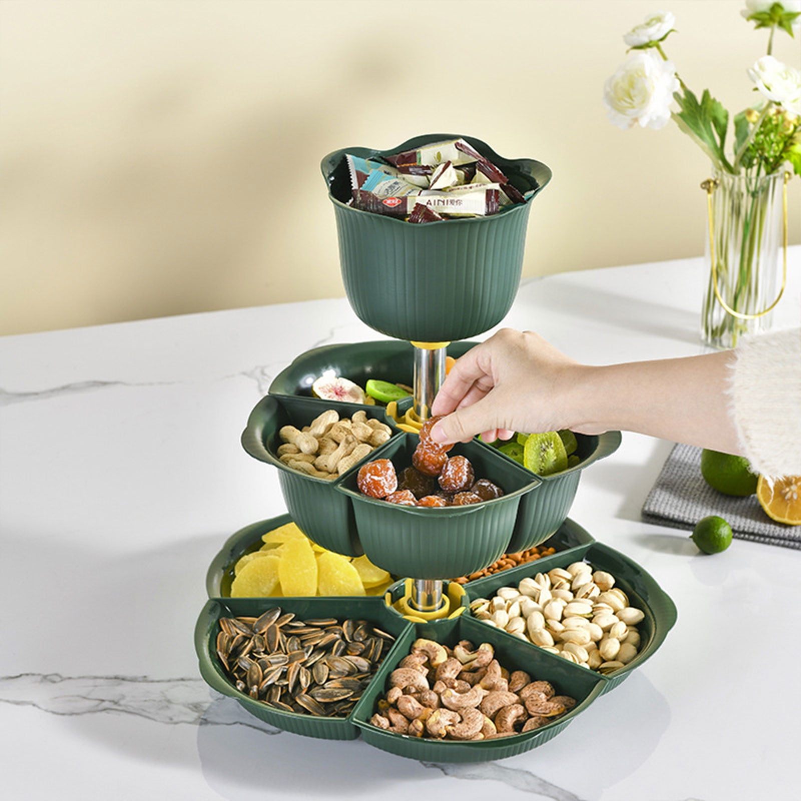 Tejiojio Home Basics Veggies Platter with Colander, Plastic Rotatable ...