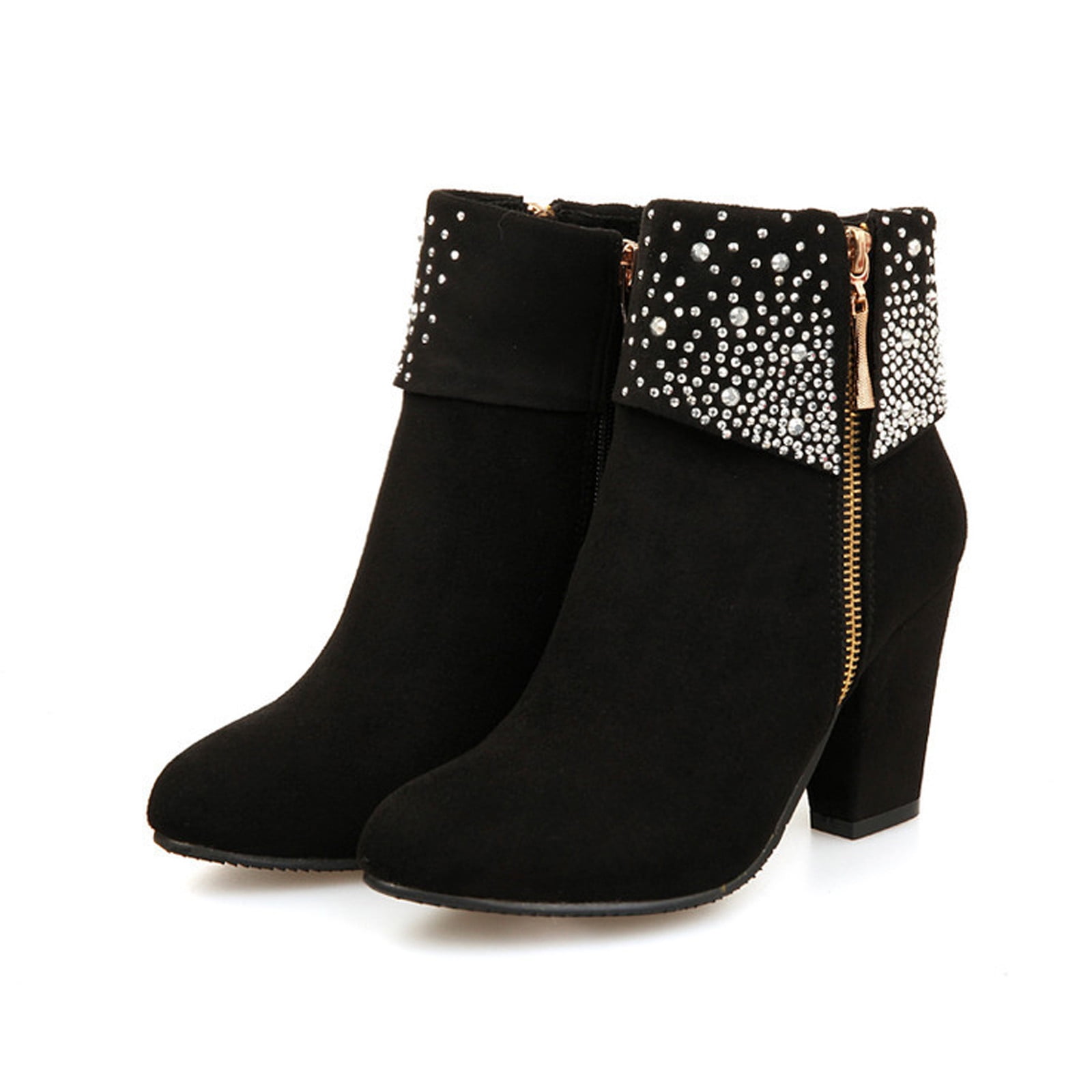 Tejiojio Large Women's High Heel Side Zipper Versatile Plush Thick Heel ...
