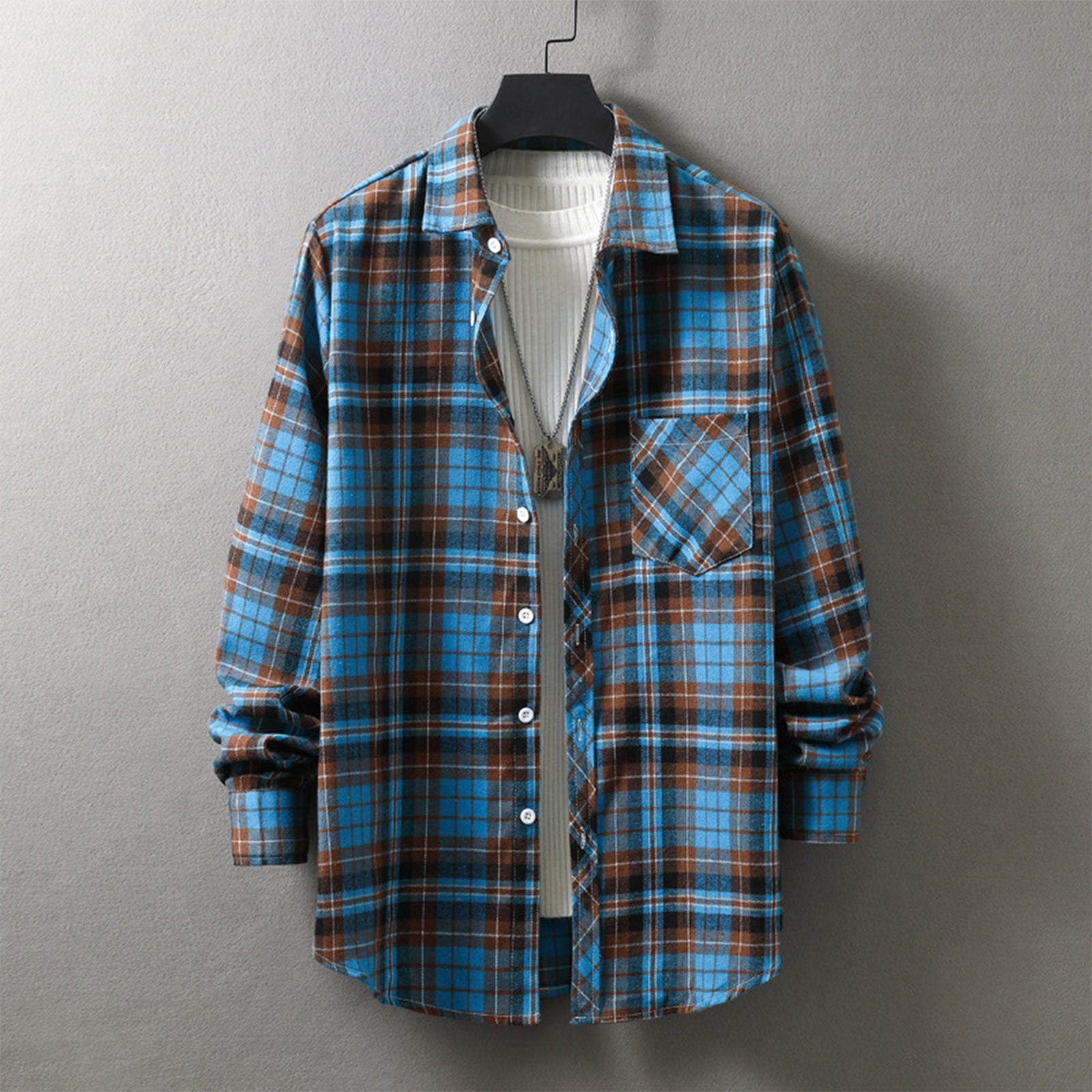 Tejiojio Plaid Shirts for Men,Men's All Cotton Flannel Shirt,Long ...