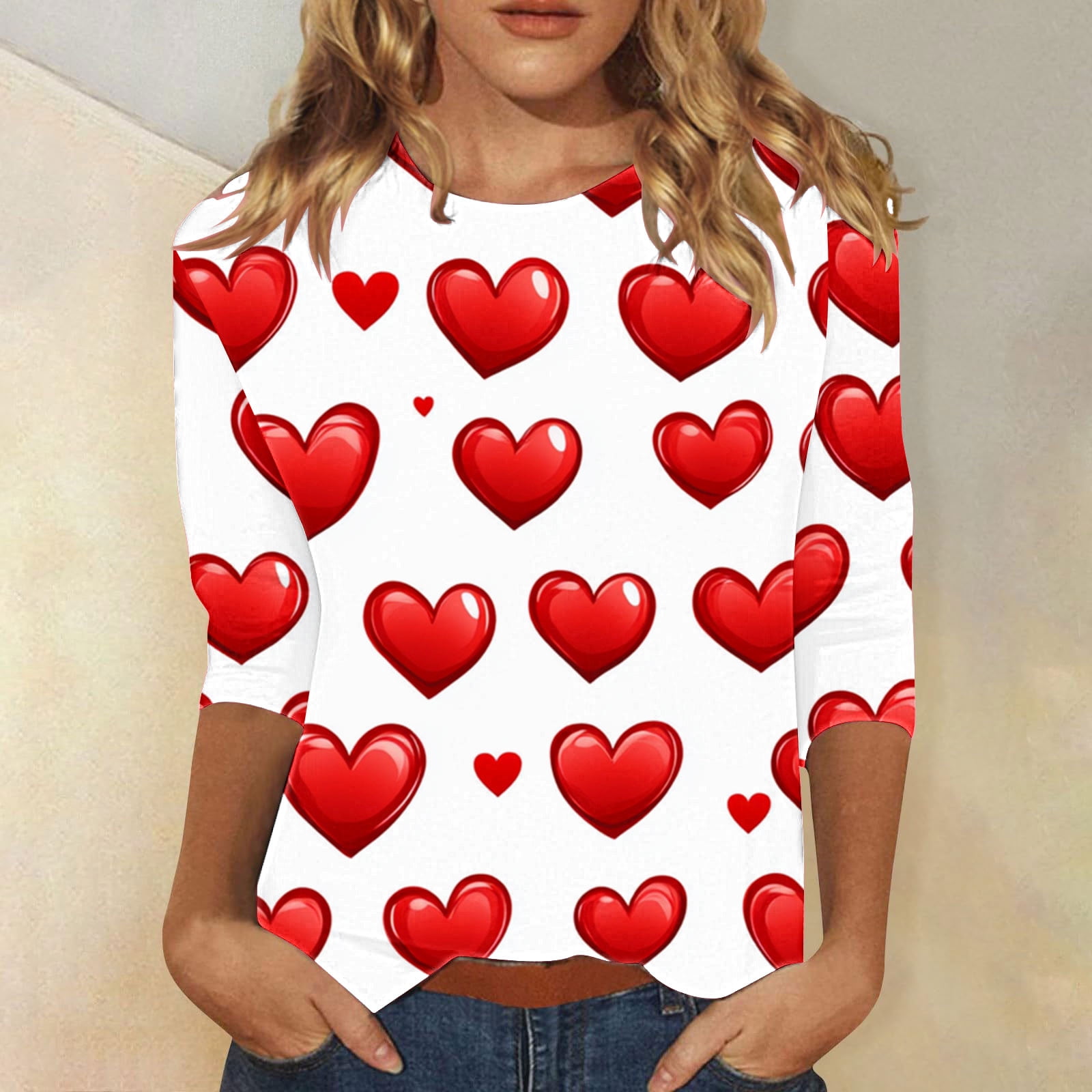 Tejiojio Red Heart Sweater for Women Ladies' Loose Casual Valentine's ...