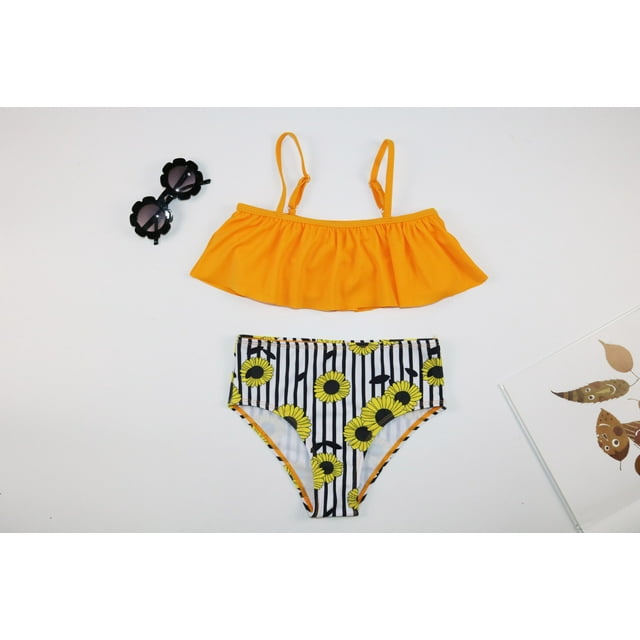 Tejiojio Toddler Girls Kids Swimsuit Sunflower Print Beach Sling Bikini ...