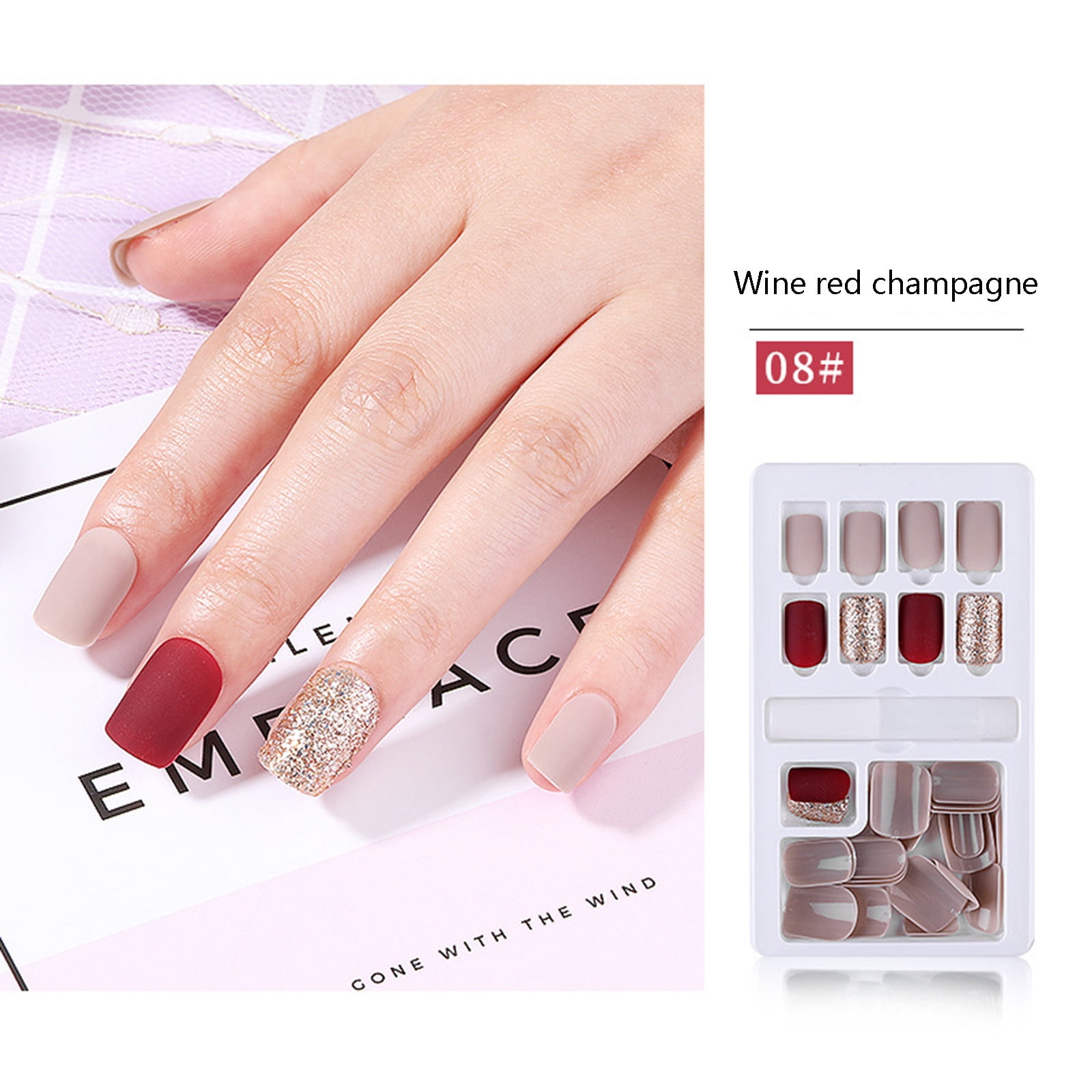 Tejiojio Wearable Nail Detachable False Nails 24 Nail Patches Jelly ...