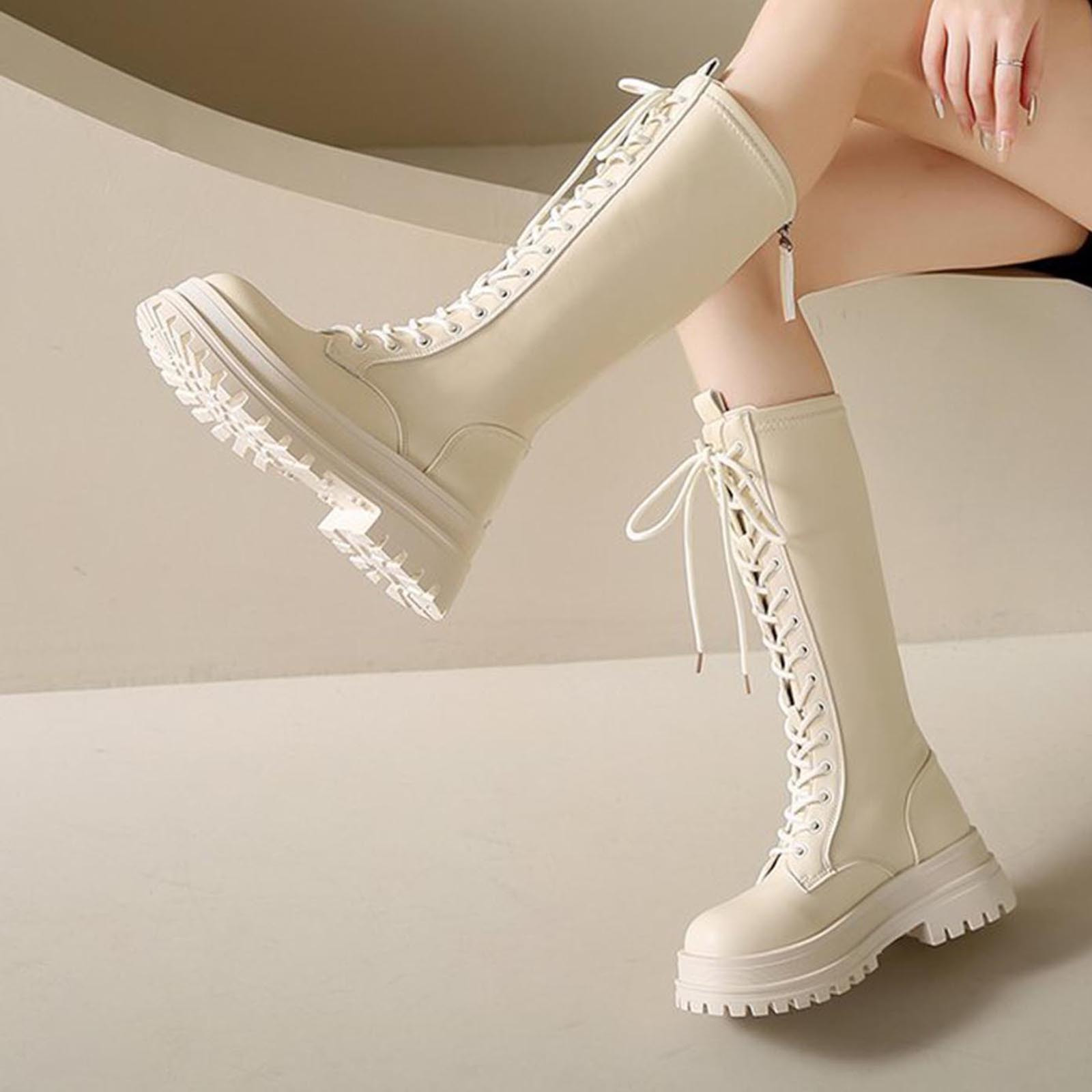 Tejiojio Women's New English Style Thick Soles Lace-up High Tube ...