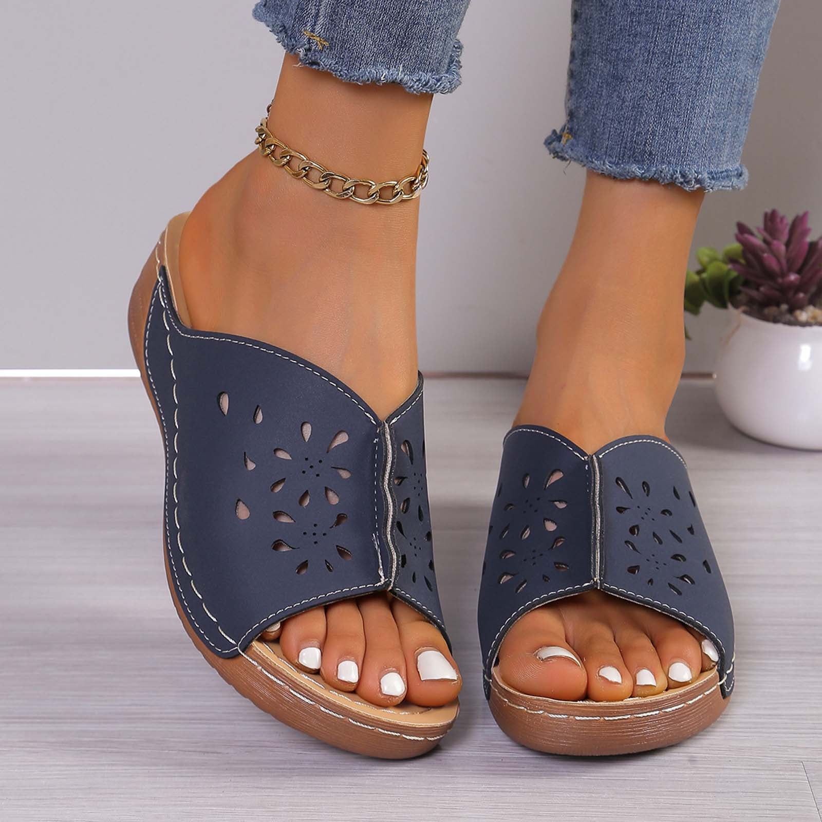 Tejiojio Women's New Summer Plus-size Floral Wedge One-line Beach ...