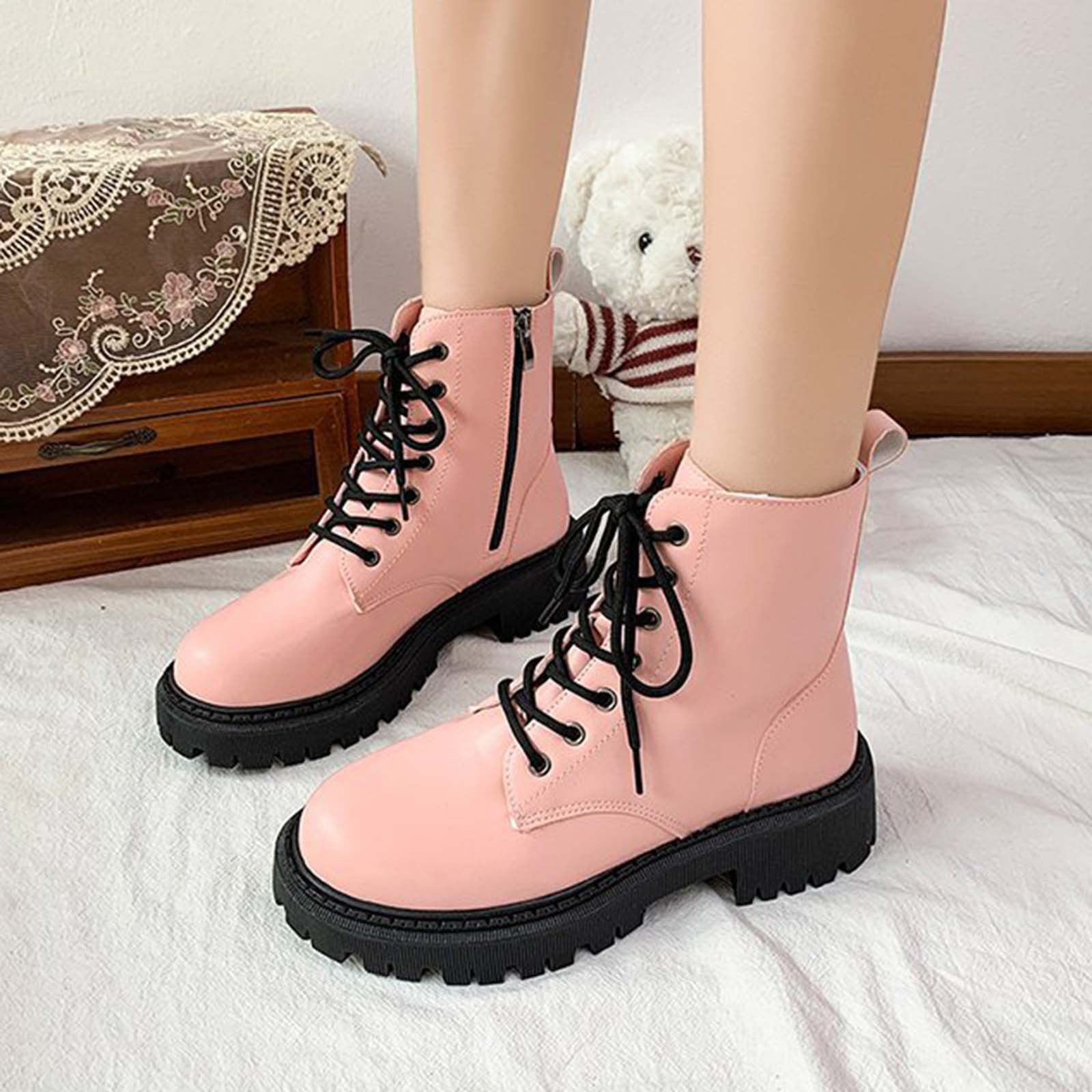 Tejiojio Women's Plus-size Solid Boots With Thick Heels and Thick Soles ...