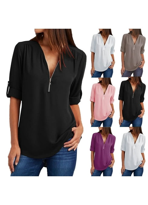 SHOWMALL Plus Size Tunic Top for women 3/4 Sleeve Blouse Gray 3X ...