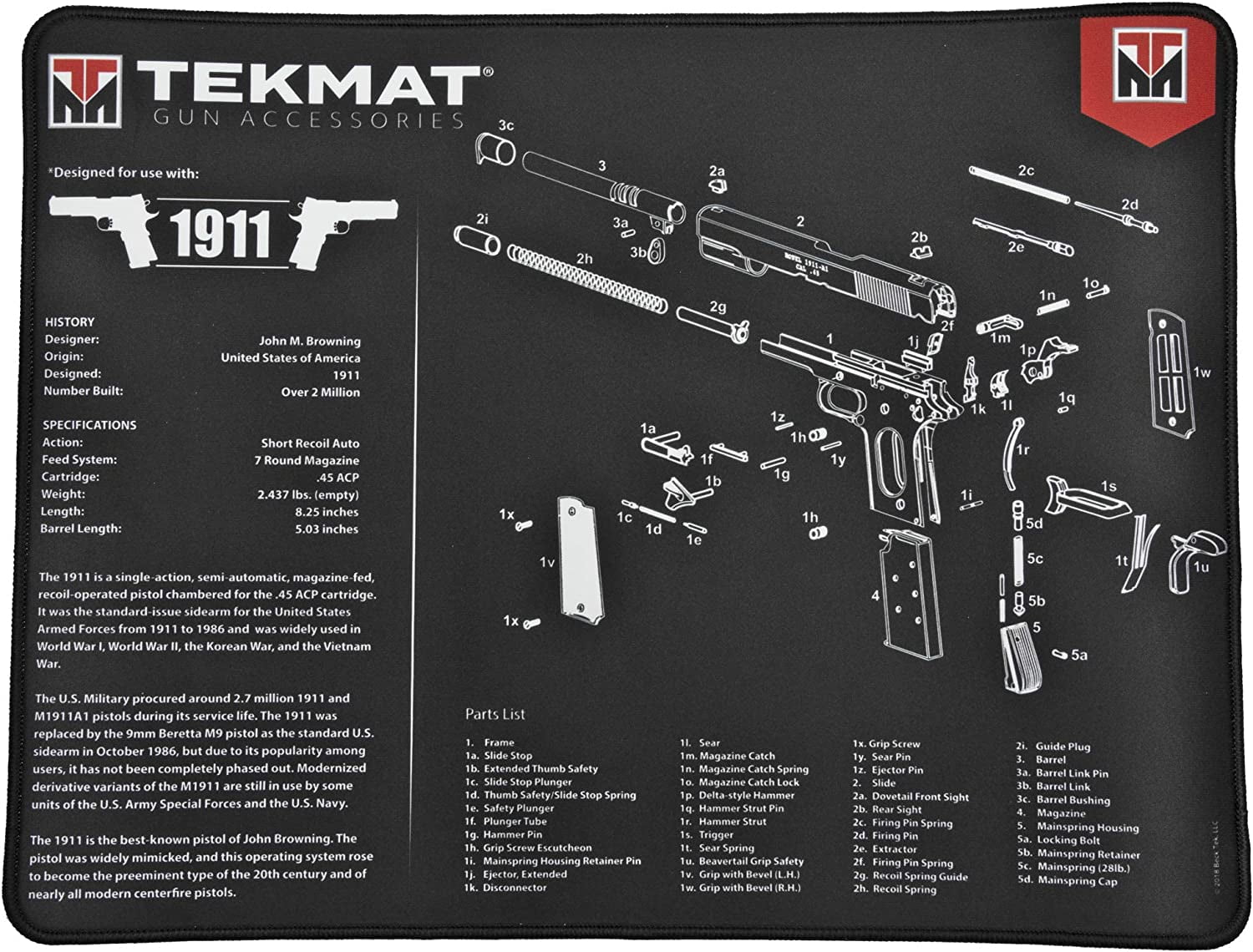 TekMat Ultra 20 Pistol Cleaning Mat One Sz Black 1911 Gun TEK-R20-1911 ...