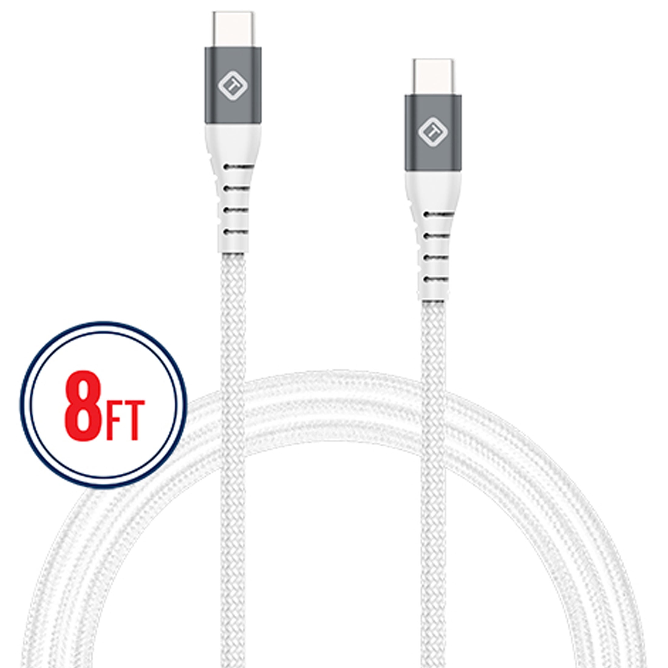 TekYa 8ft Heavy Duty Braided USB-C to C Cable w/ Emark Chipset (100 ...