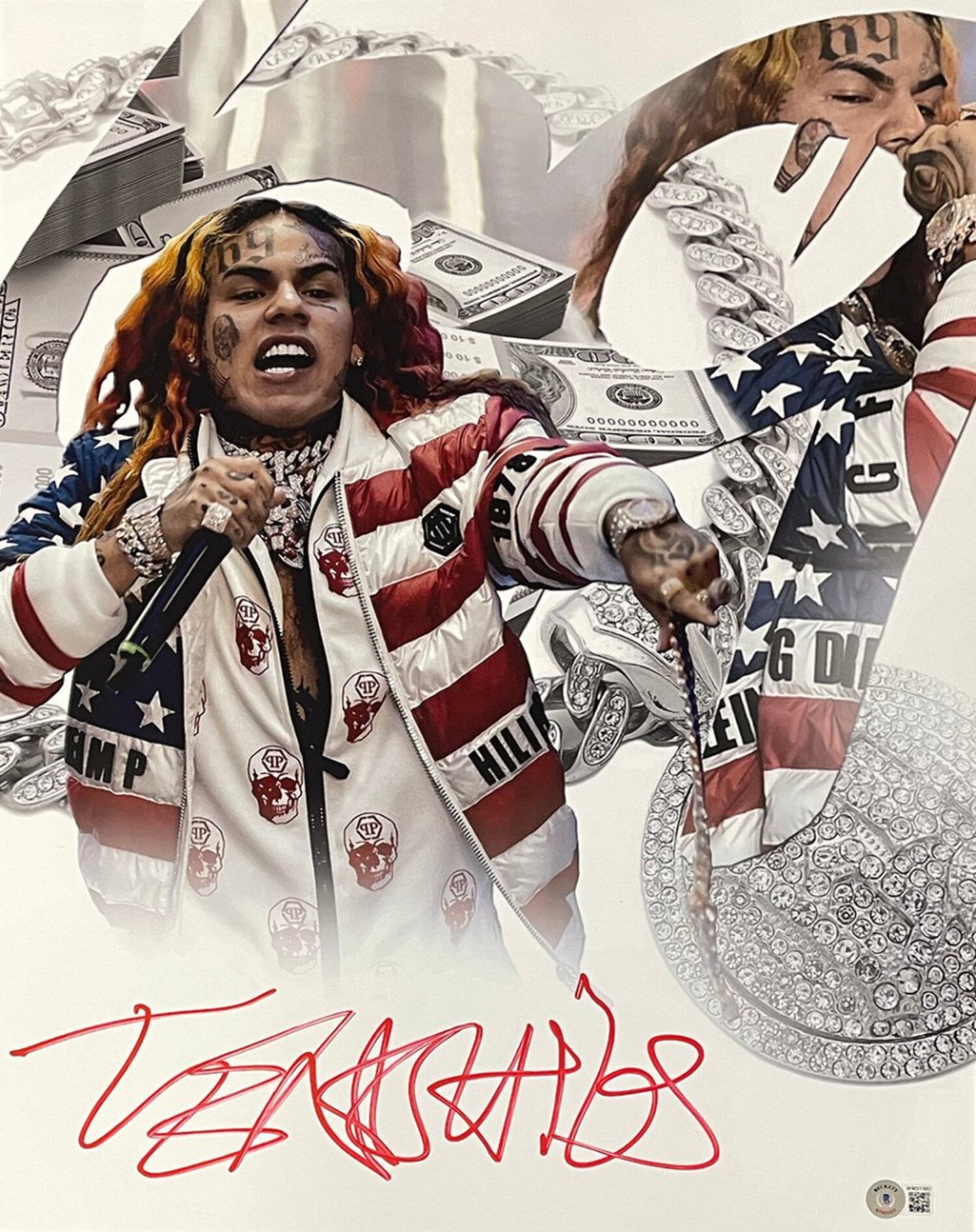 Tekashi 6ix9ine Signed 16x20 White Collage Photo BAS - Walmart.com