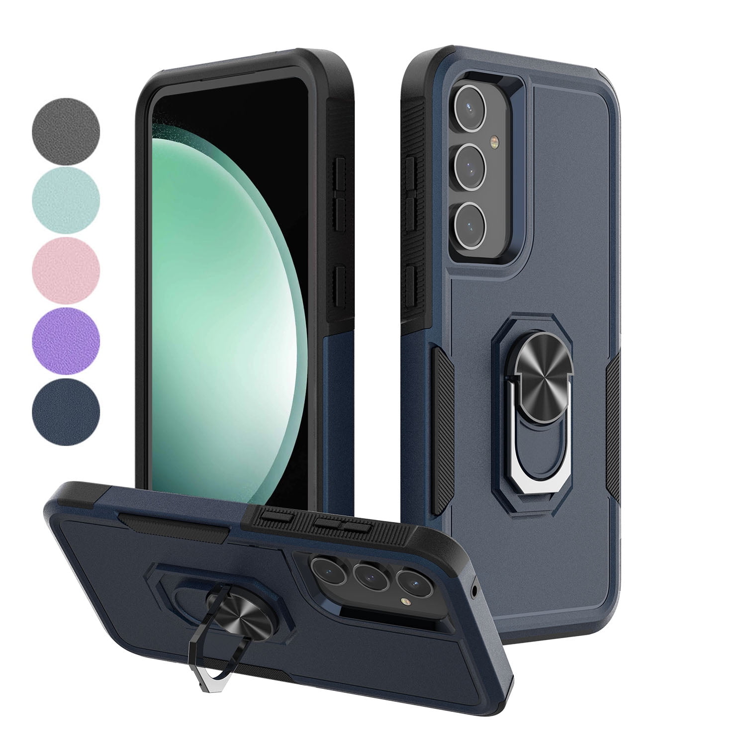 Tekcoo Samsung Galaxy S23 FE Case, Shockproof Durable Kickstand Cover, Metal Ring Holder, Dark ...