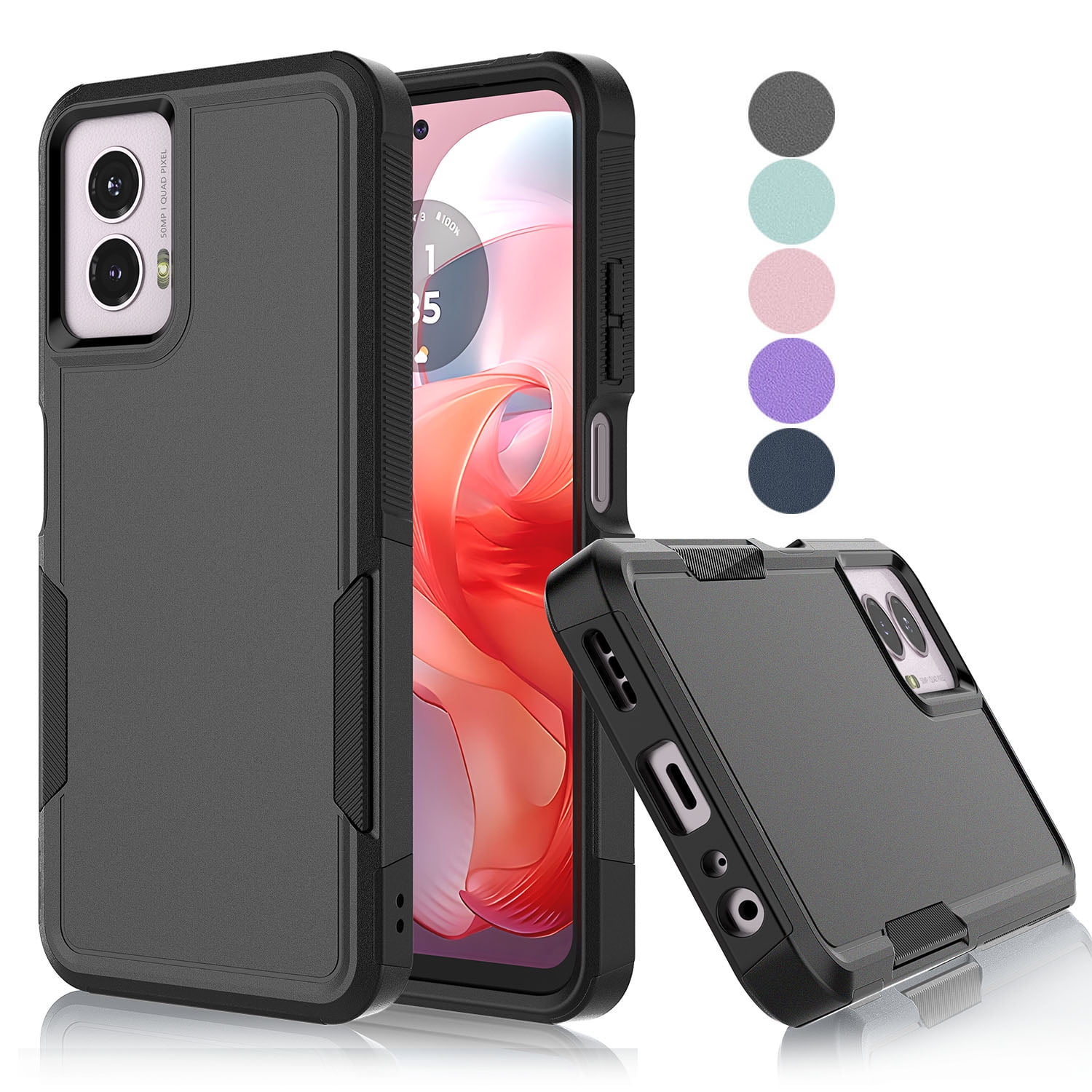 Tekcoo Shockproof Cell Phone Case for Moto G Power 5G 2024, Black ...
