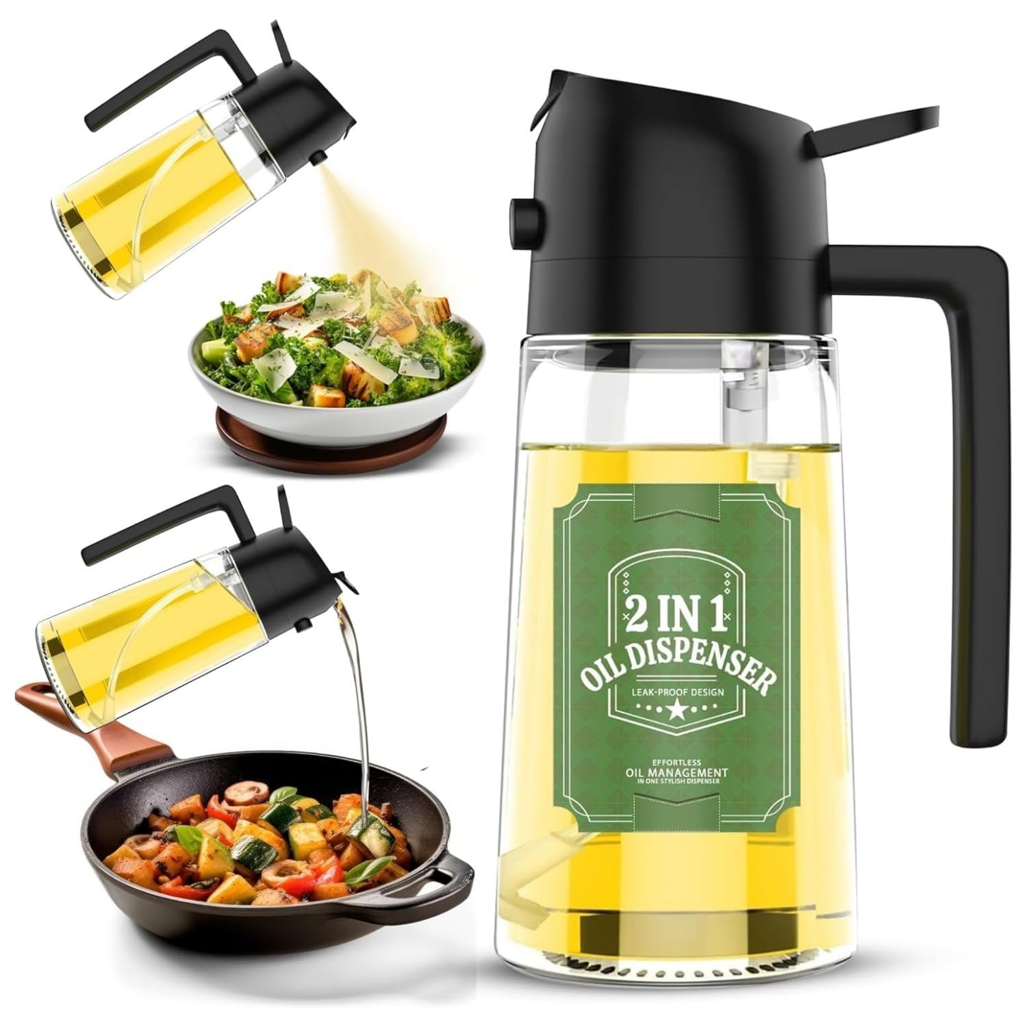 Tekcool Oil Sprayer Bottle For Cooking 500ml 2 in 1 Olive Oil Sprayer ...
