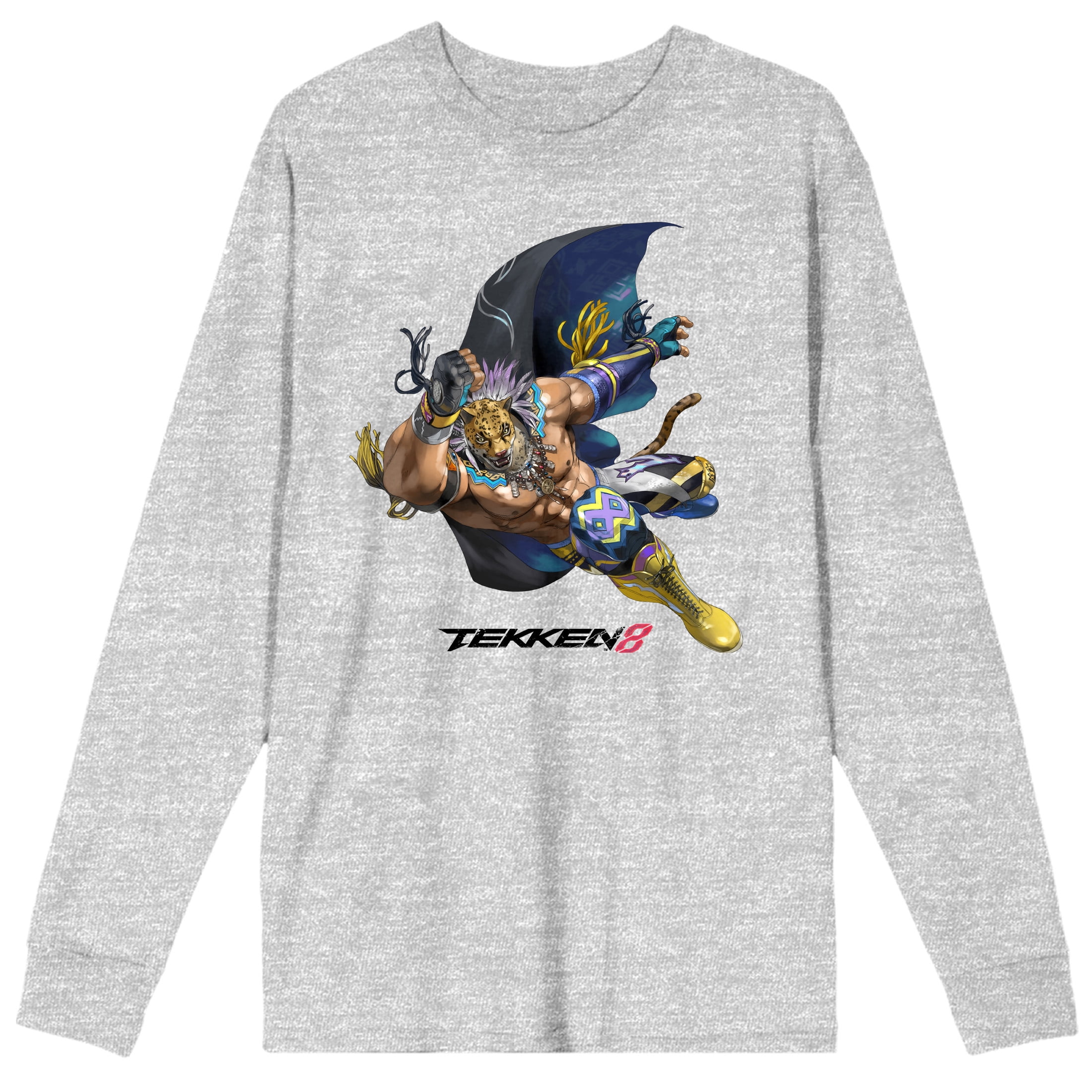 Tekken 8 King II Crew Neck Long Sleeve Athletic Heather Adult Tee ...