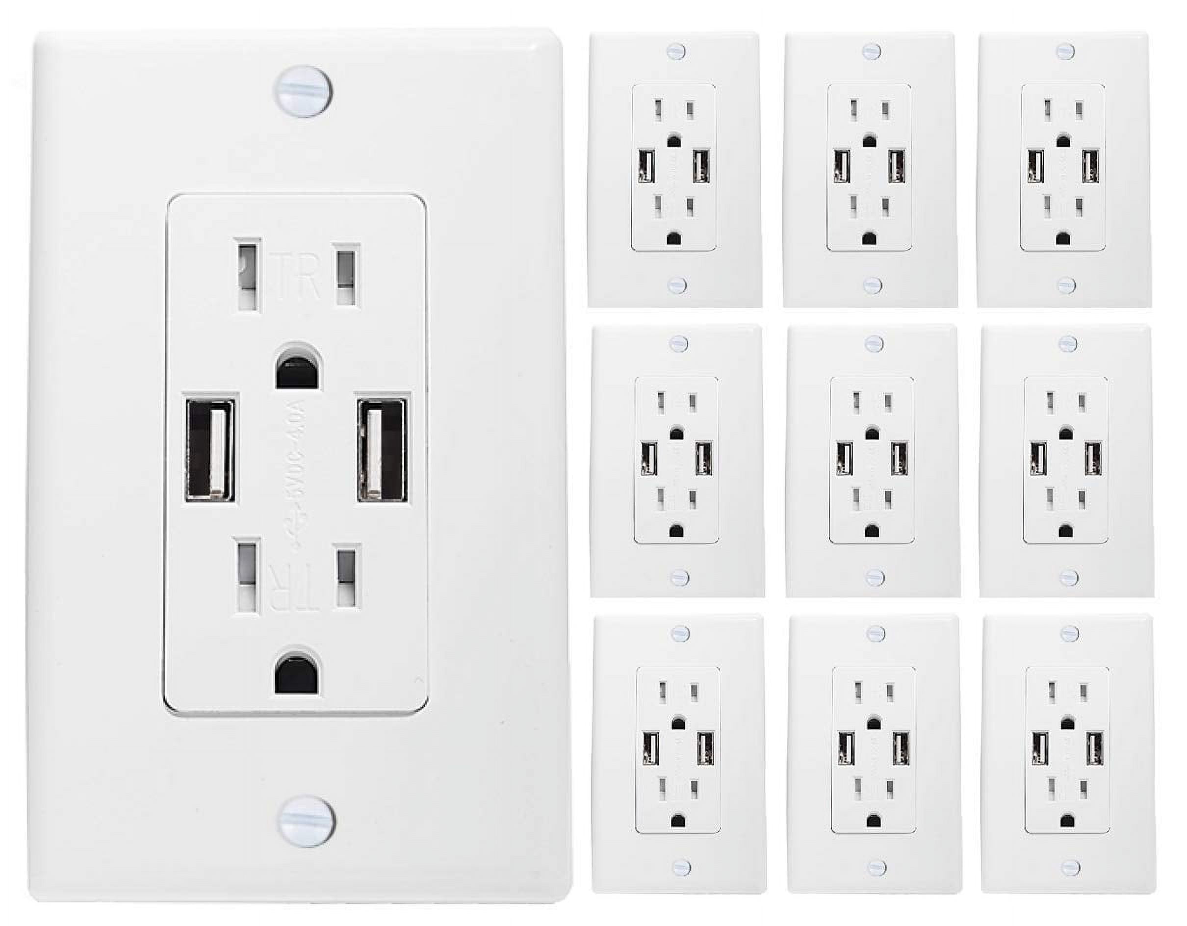 Teklectric 4.2A High Speed Dual USB Receptacle 15A Tamper Resistant ...