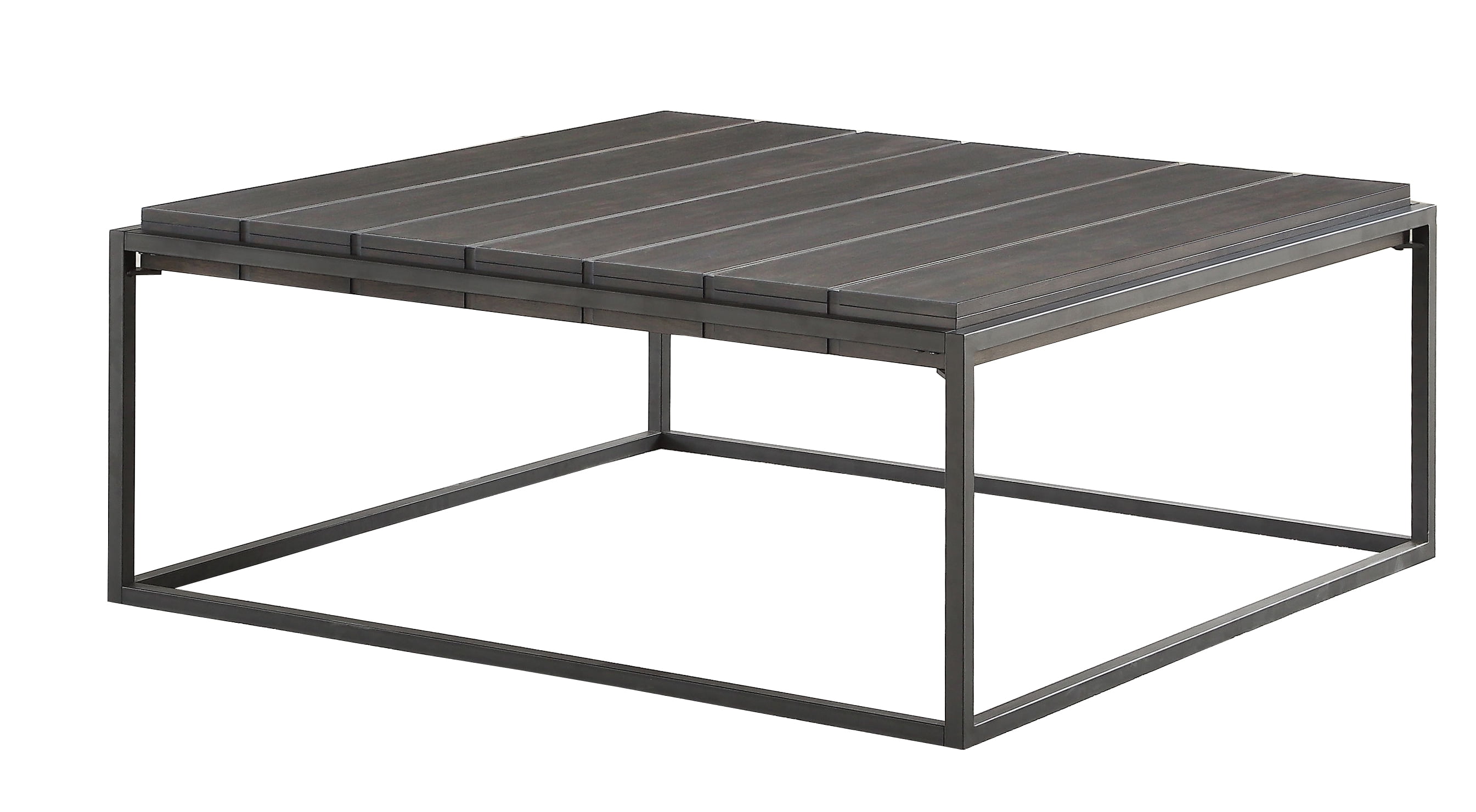 Tekoa Coffee Table - Large Square Cocktail Table with Iron Base, Dark ...