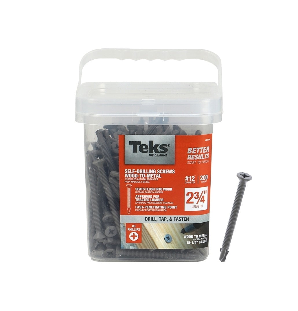 Teks 21386 Phillips Flat-Head Self-Tapping Screw w/Wing, #12 x 2-3/4 ...