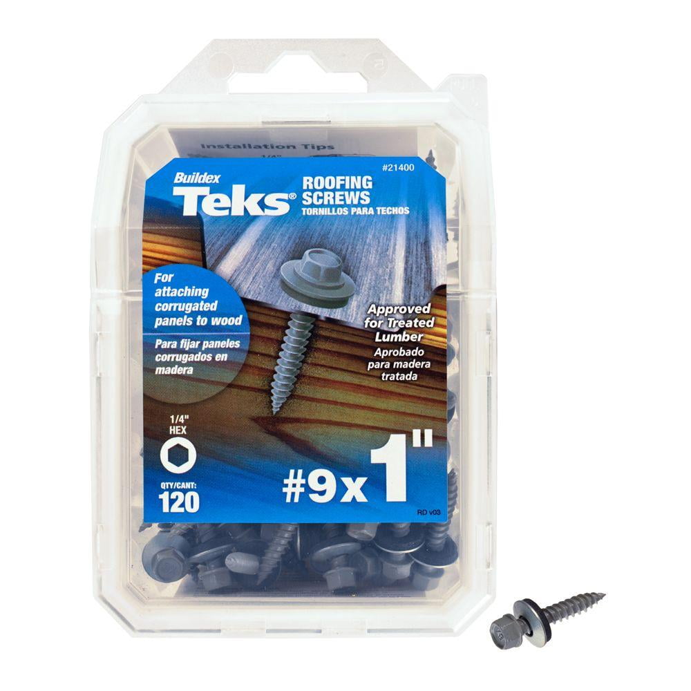 Teks 21400 Hex-Washer-Head Sharp Point Roofing Screws, #9 x 1", 120 ...