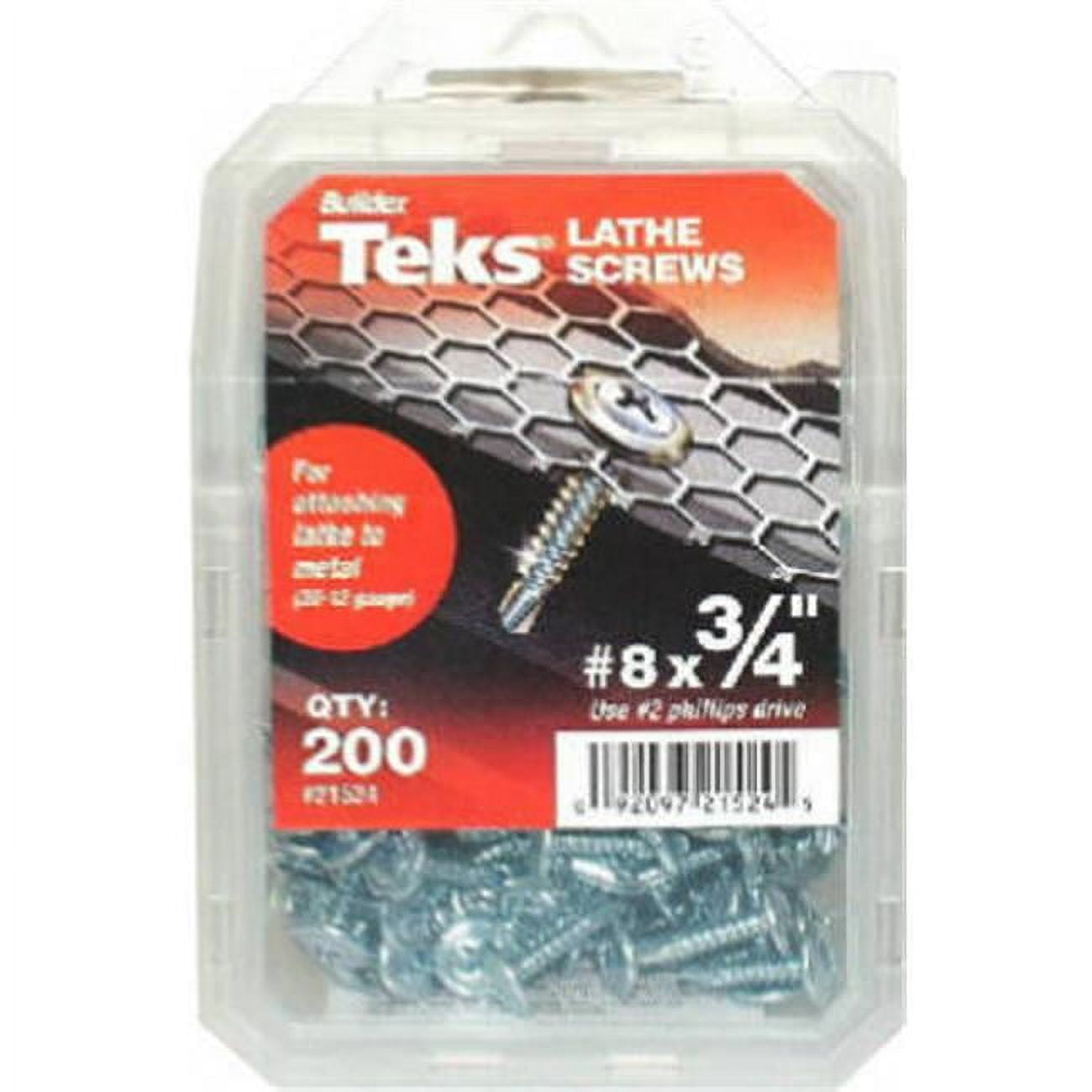 Teks 21504 Lath Screw, #8 Thread, Truss Head, Phillips Drive, Sharp Point, Steel, Zinc, 200 PK ...