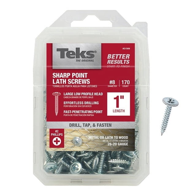 Teks No. 8 x 1 in. L Phillips Truss Head Zinc-Plated Steel Lath Screws ...