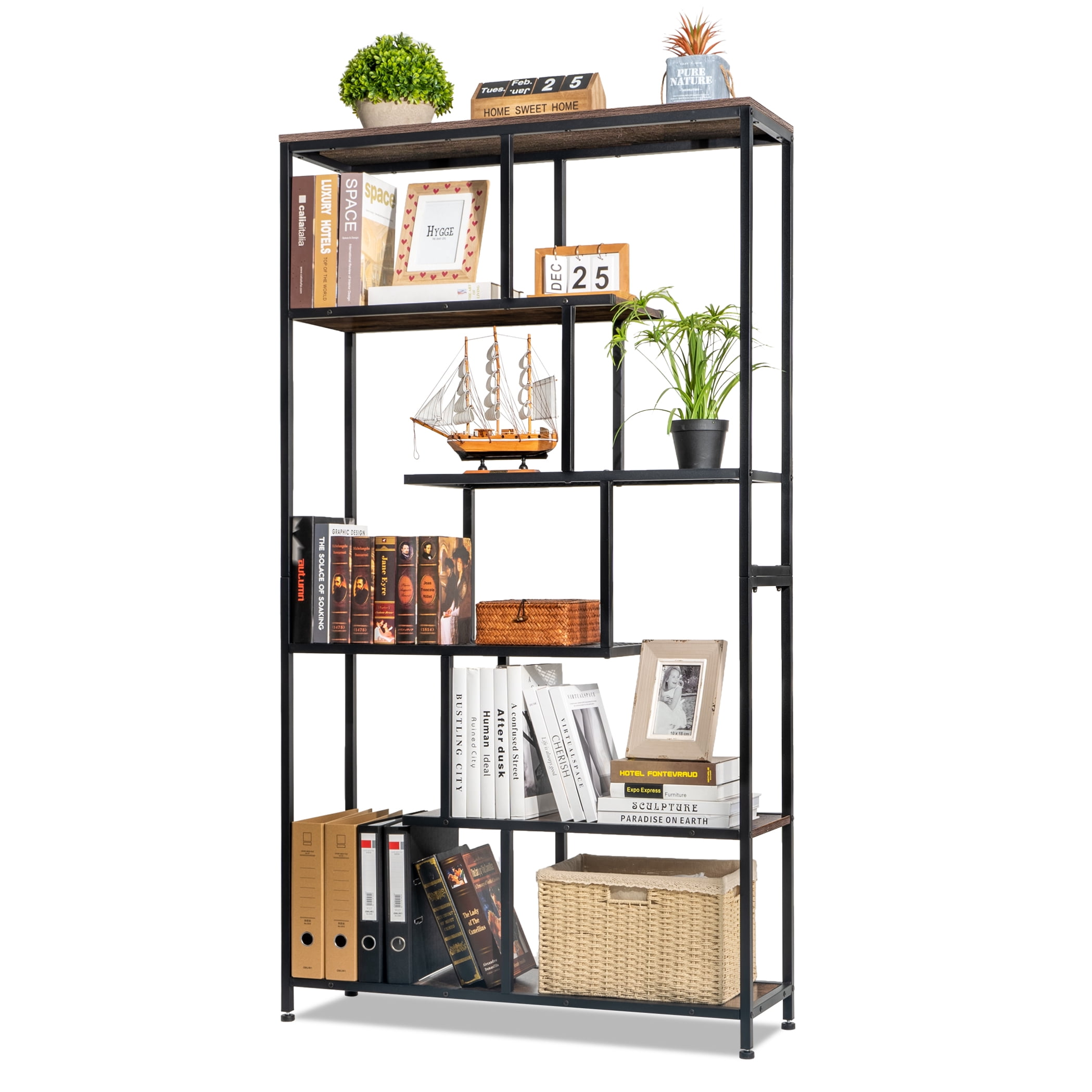 Tektalk Bookshelf, Rustic 6 Open Shelves Bookcase, Standing Book Shelf ...