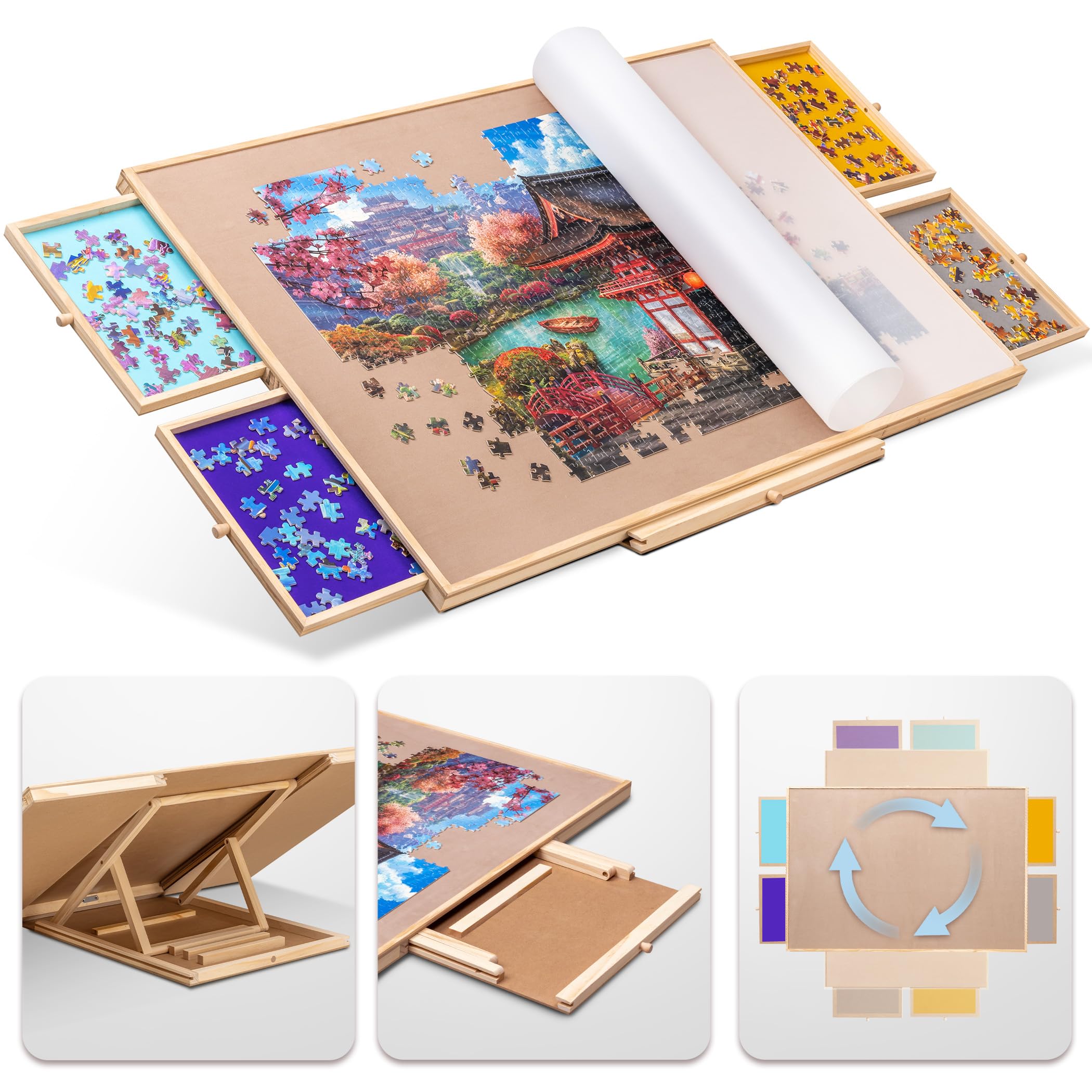 Tektalk Rotating JigsawUMRT Puzzle Table with Integrated Adjustable ...