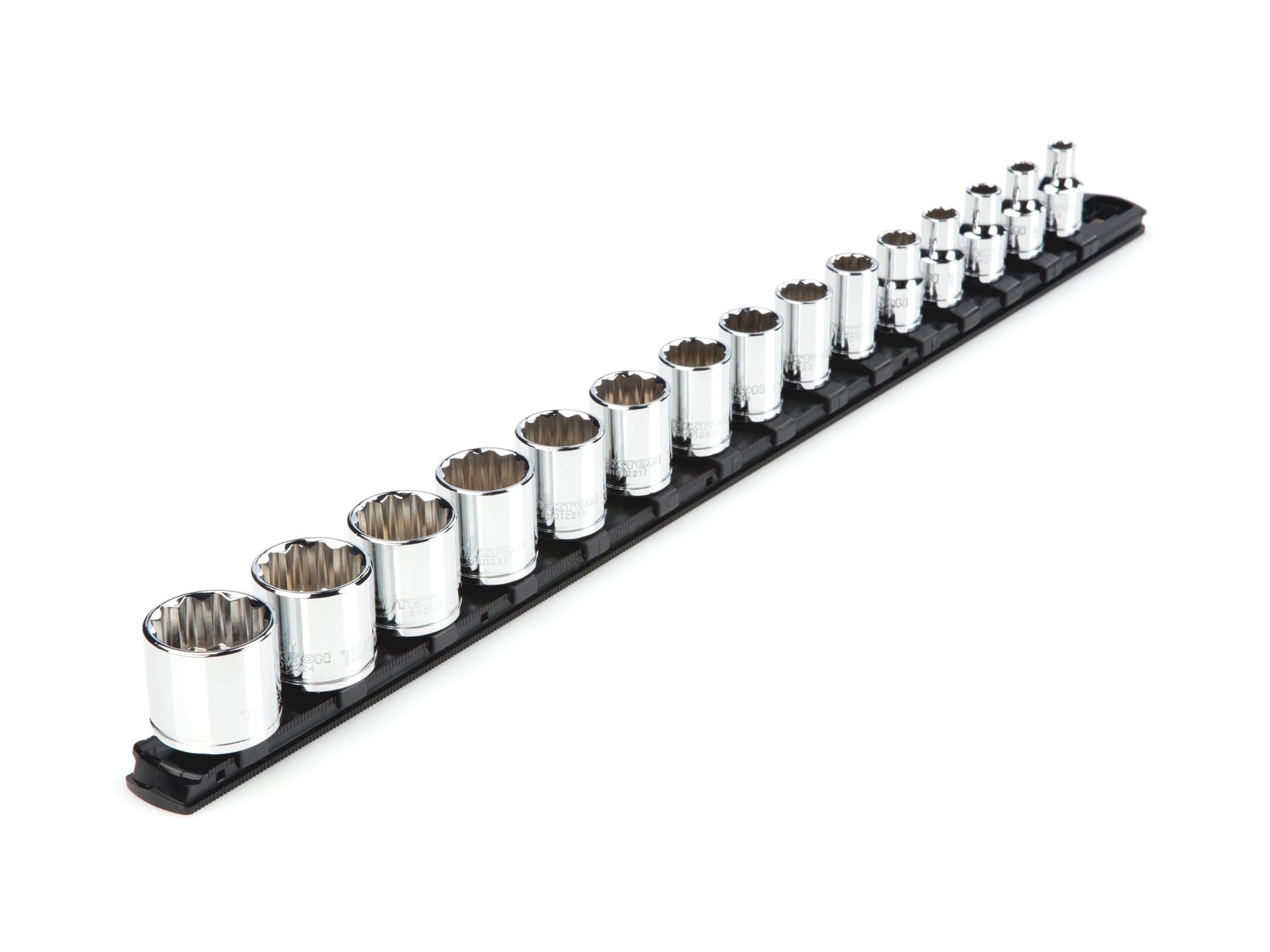 TEKTON 3/8 Inch Drive 12-Point Socket Set with Rail, 15-Piece (1/4-1 in ...