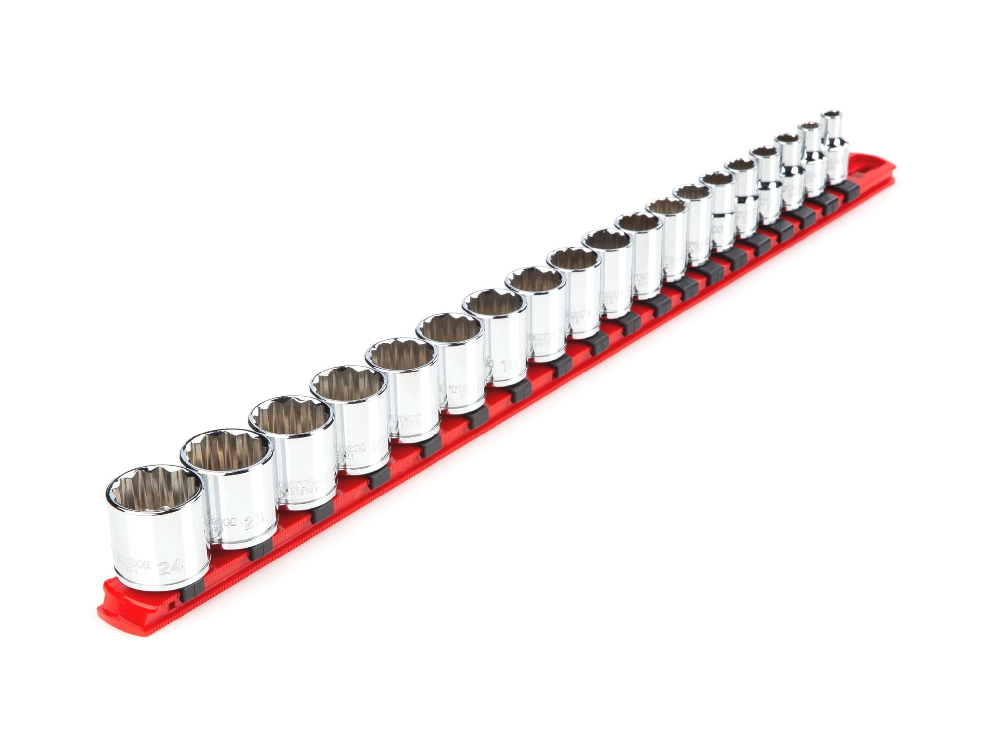 TEKTON 3/8 Inch Drive 12-Point Socket Set with Rail, 19-Piece (6-24 mm ...