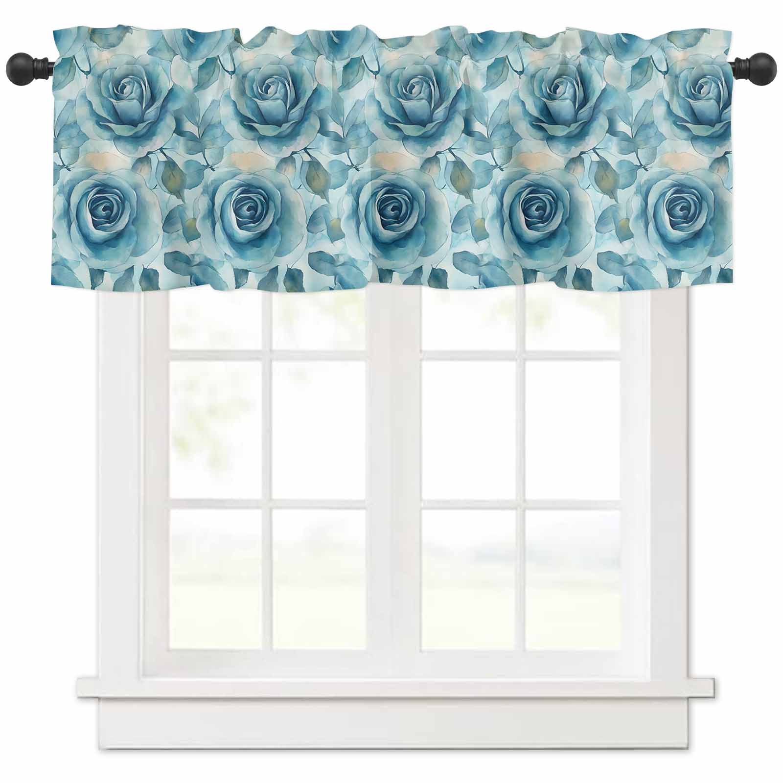Tel Blue Roses Valances for Windows Farmhouse Kitchen Curtains Valances ...