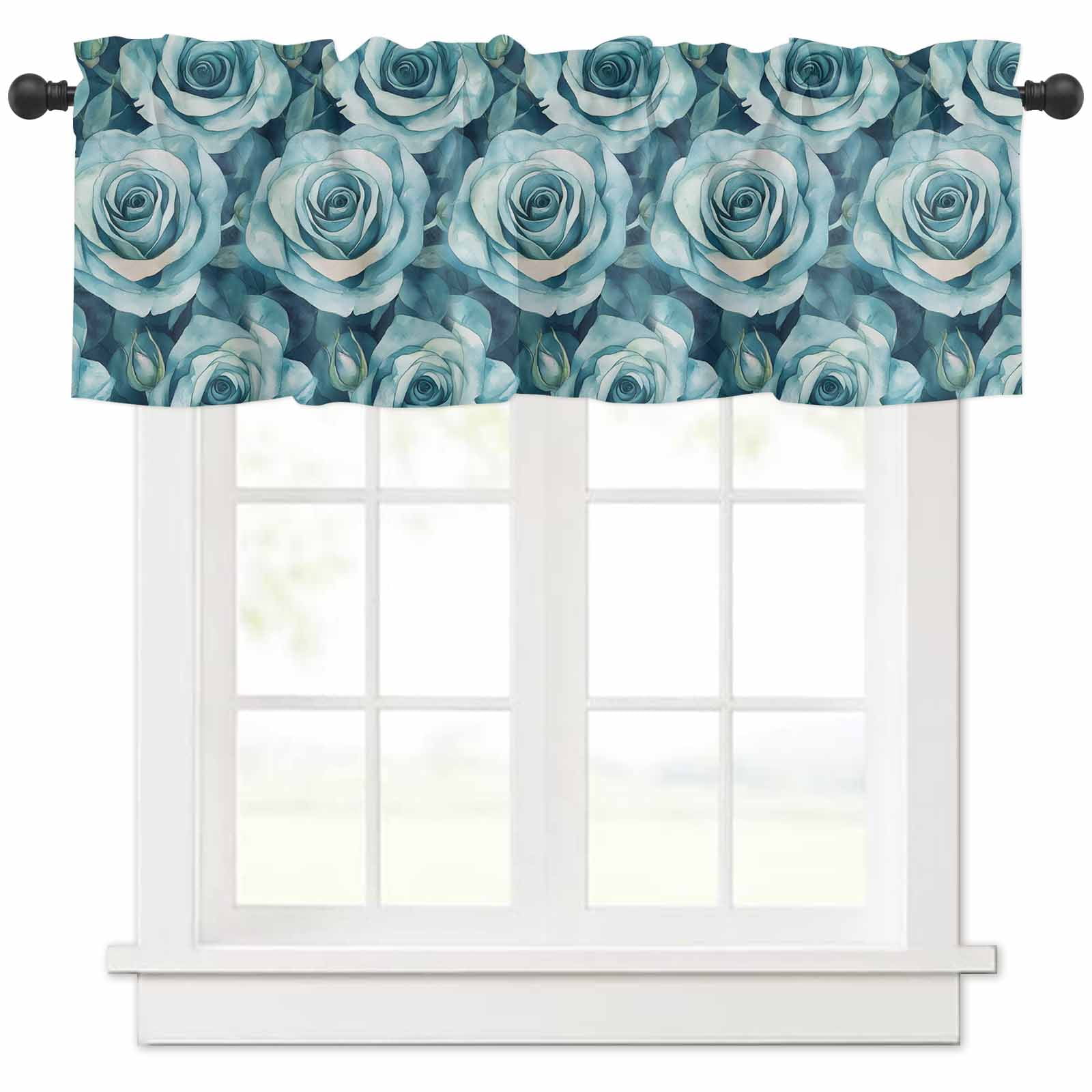 Tel Blue Roses Valances for Windows Farmhouse Kitchen Curtains Valances ...
