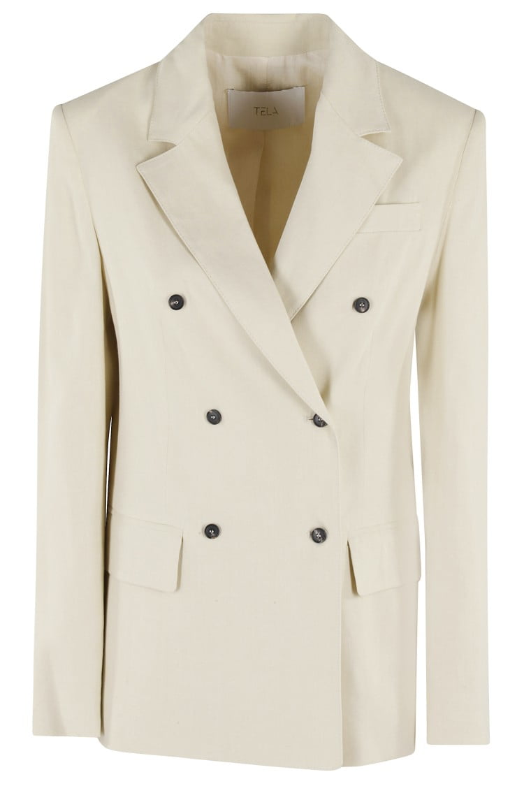 Tela Double-Breasted Linen Blend Blazer With Front Pockets (Women's ...