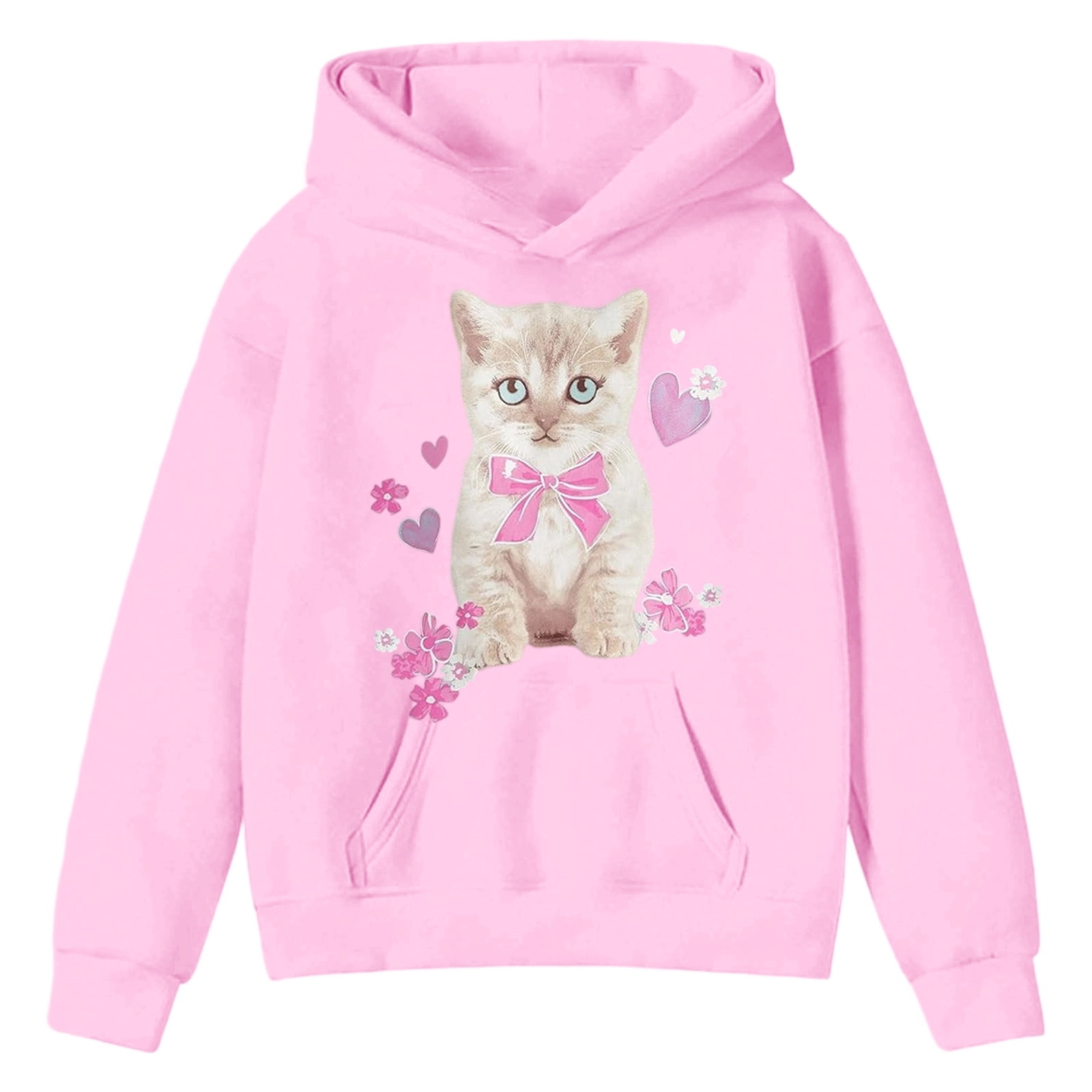 Telankuip Cute Cat Graphic Hoodies for Teen Girls Kawaii Anime Tween ...