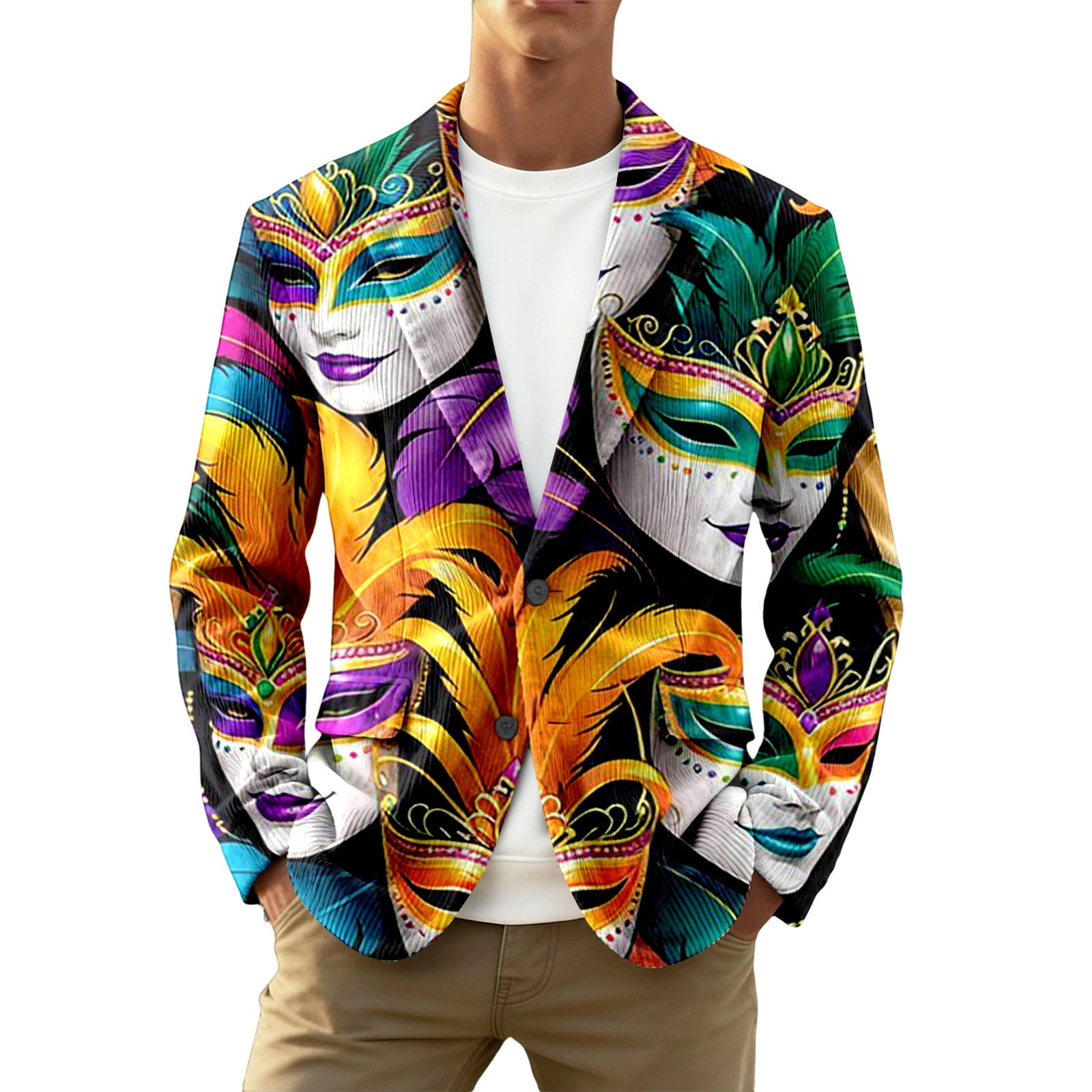 Telankuip Funny Mardi Gras Print Corduroy Suits Jacket for Men Stylish ...