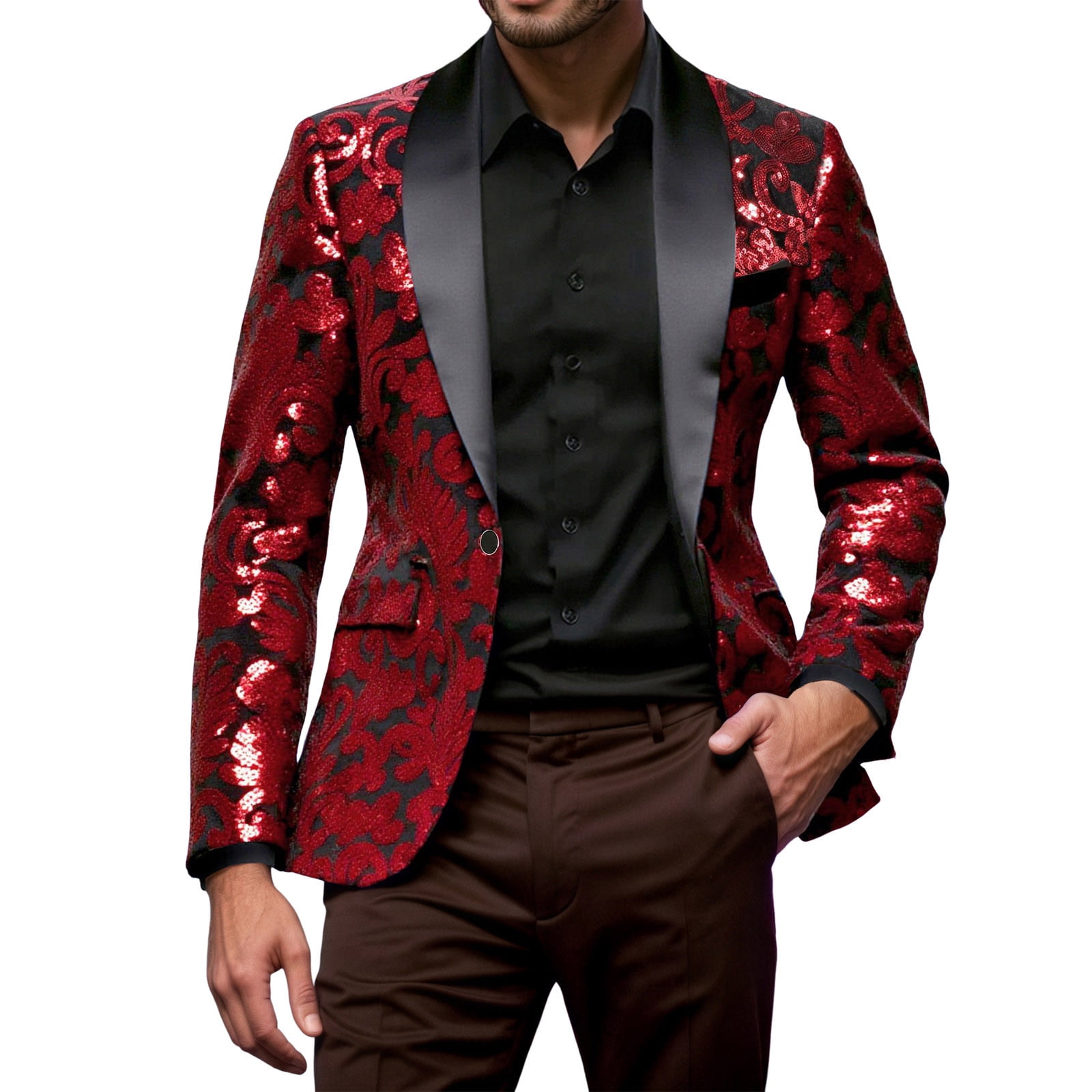Telankuip Men's Velvet Suit Jacket with Notched Lapel and Sequin ...