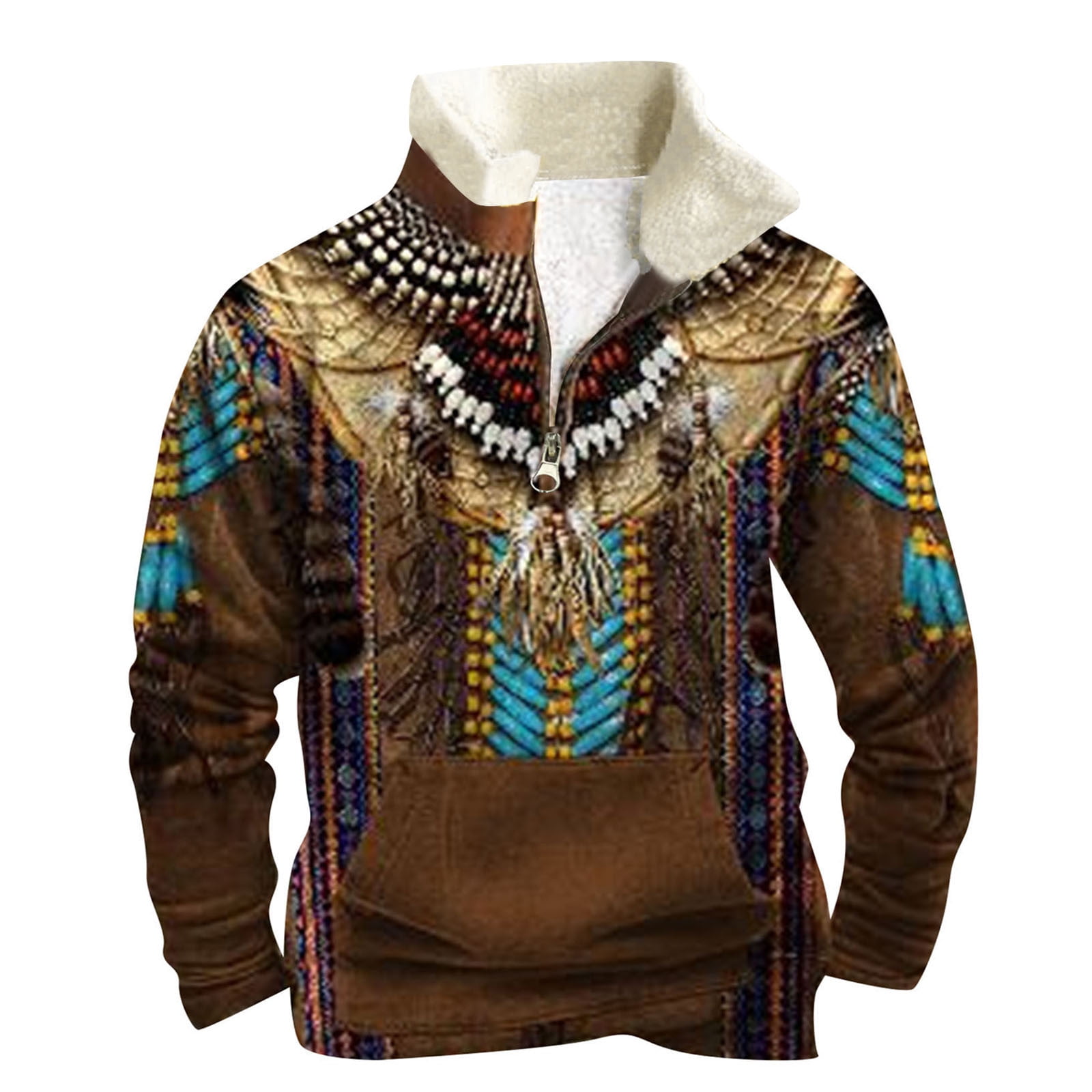 Telankuip Men's Western Quarter Zipper Fleece Sweatshirts Aztec Cowboy ...