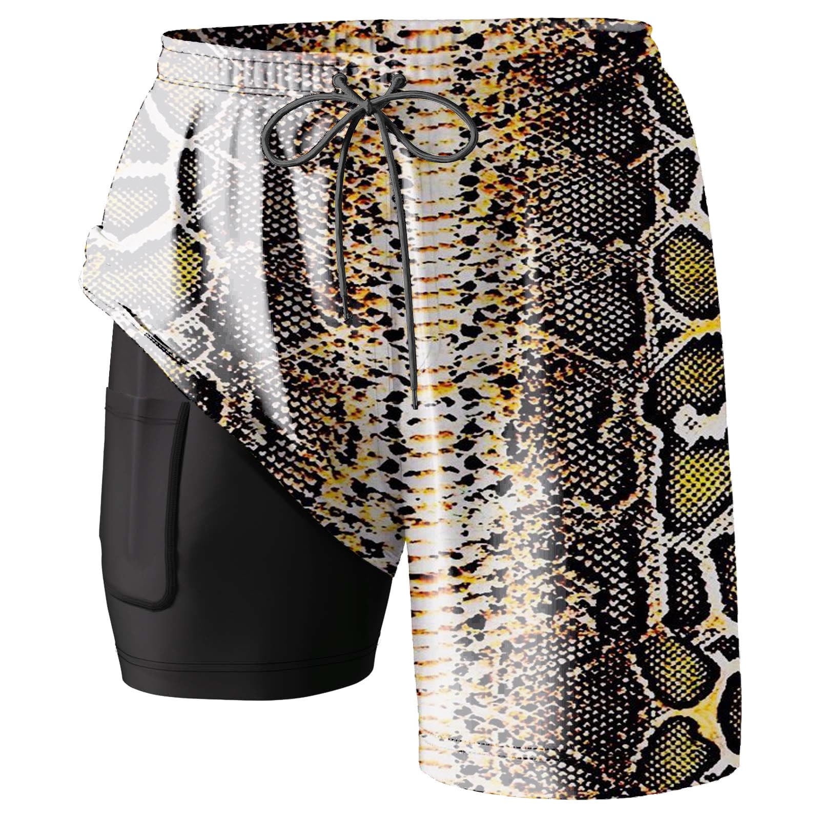 Telankuip Mens Leopard & Zebra Print Swim Trunks 2 in 1 with ...