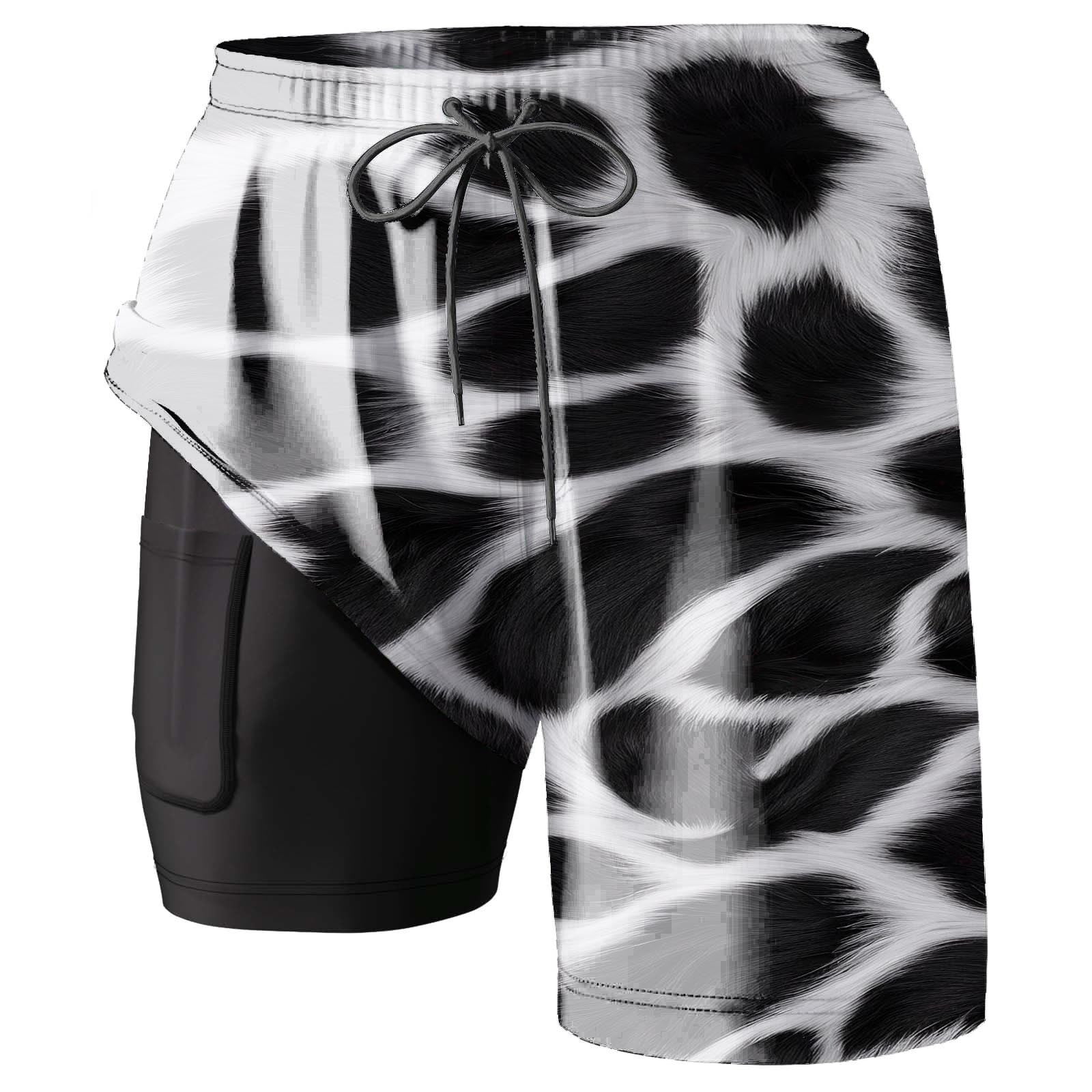 Telankuip Mens Leopard & Zebra Print Swim Trunks 2 in 1 with ...