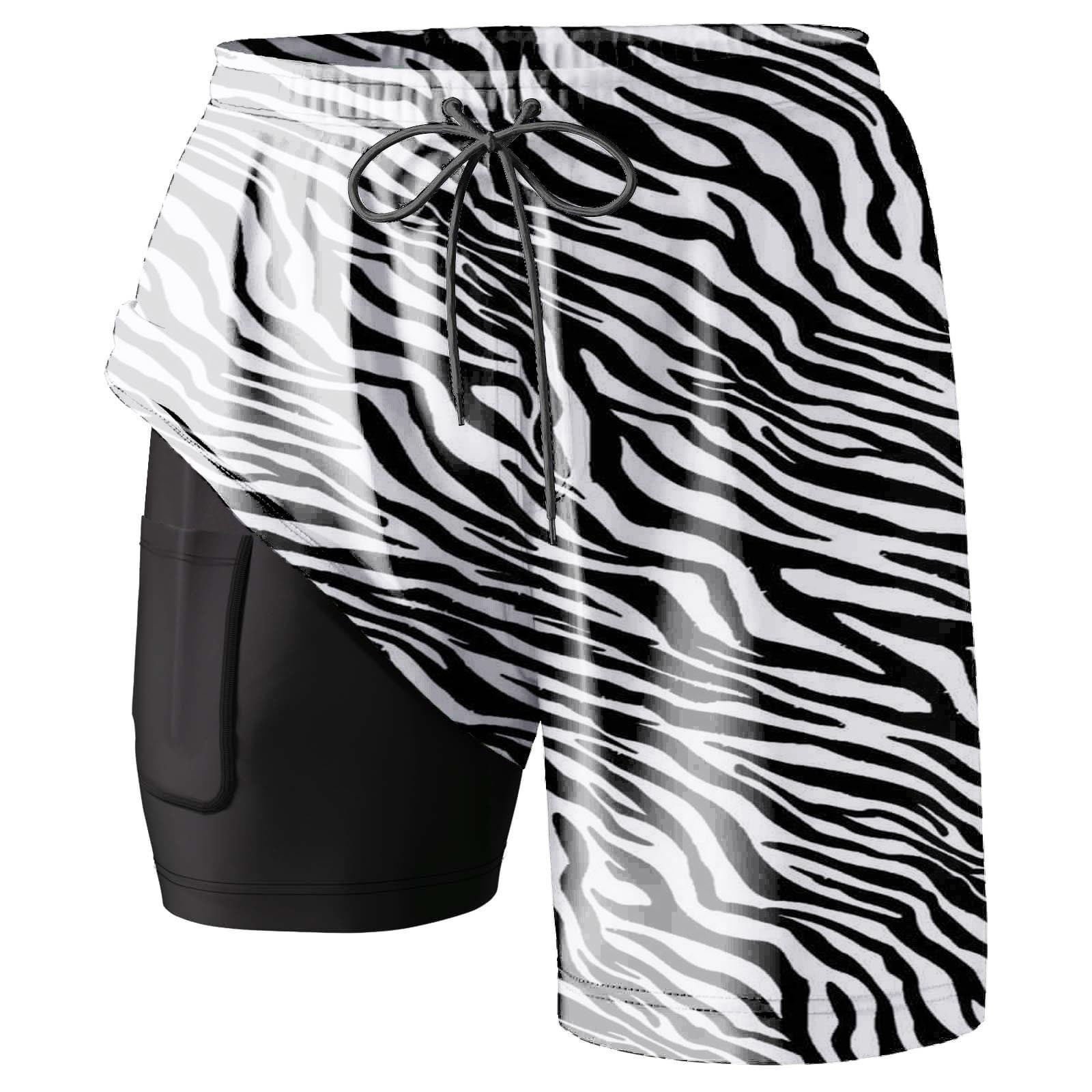 Telankuip Mens Leopard & Zebra Print Swim Trunks 2 in 1 with ...