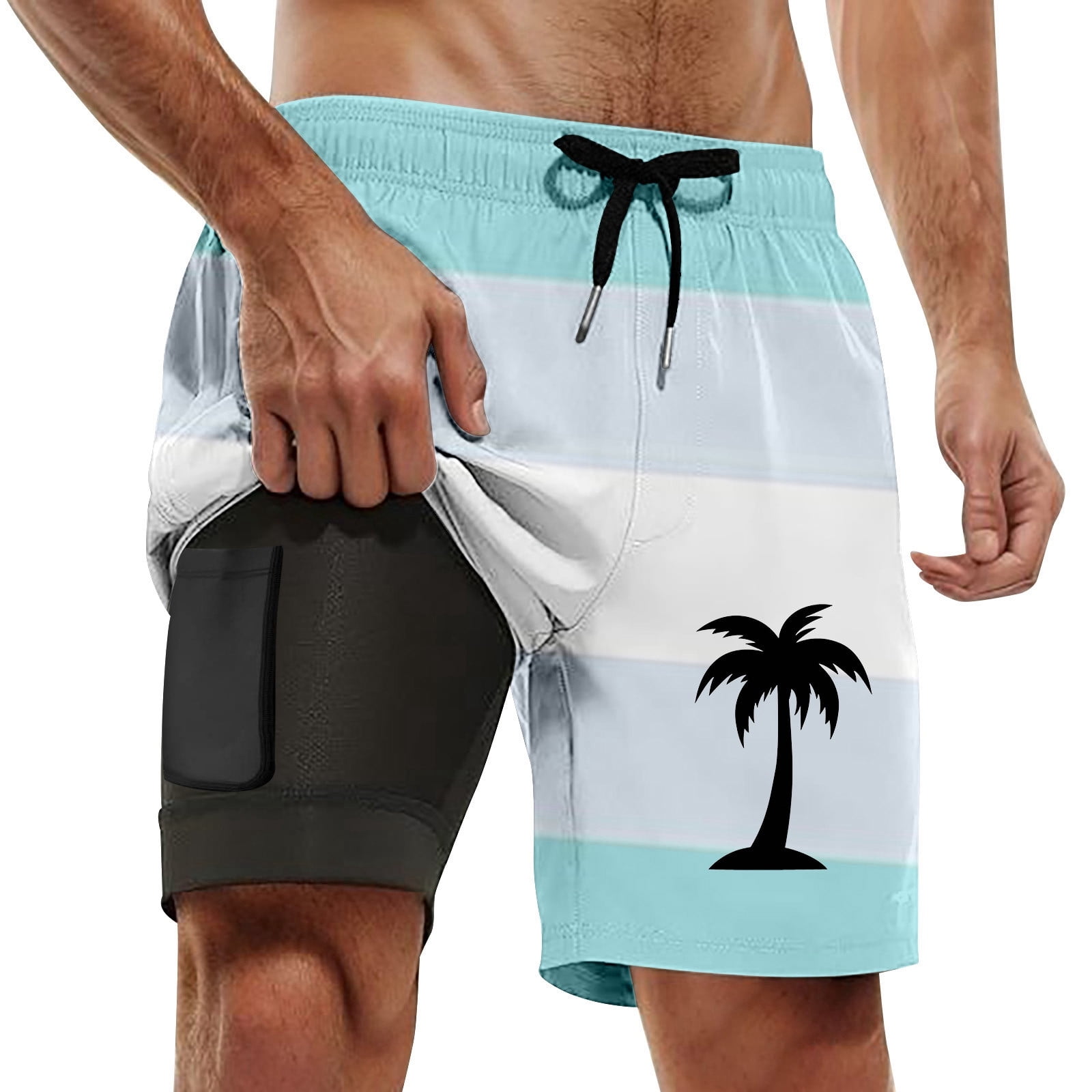 Telankuip Mens Swim Trunks 2 in 1 Quick Dry Stretch Lined Holiday Beach ...