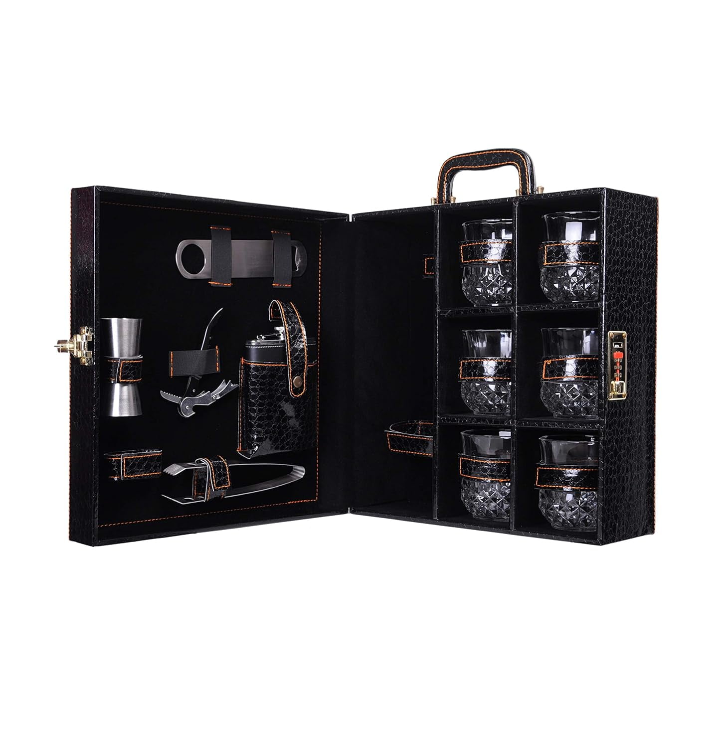 Telconi Croc Print Black Big Premium Bar Set with 6 Whiskey Glasses ...