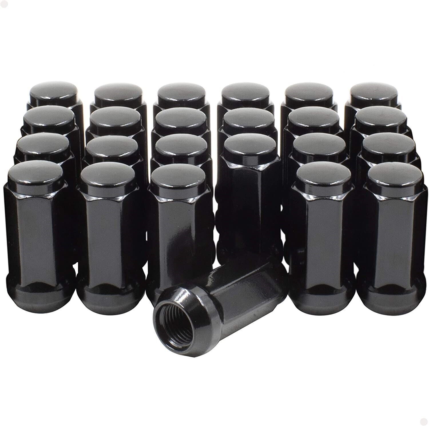 Teledu 24pc Lug Nut Set 1.9" Long Bulge Acorn 14x2 Black Wheel Nuts ...