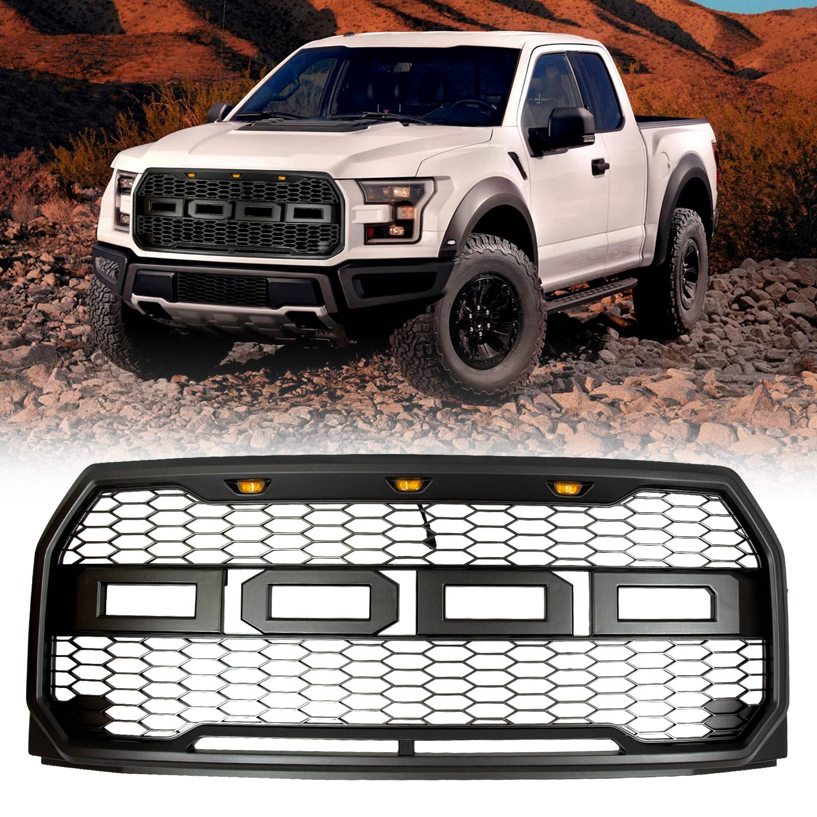 Teledu Car Front Grill for 2015-2017 Ford F-150 with LED&Wiring Grey ...