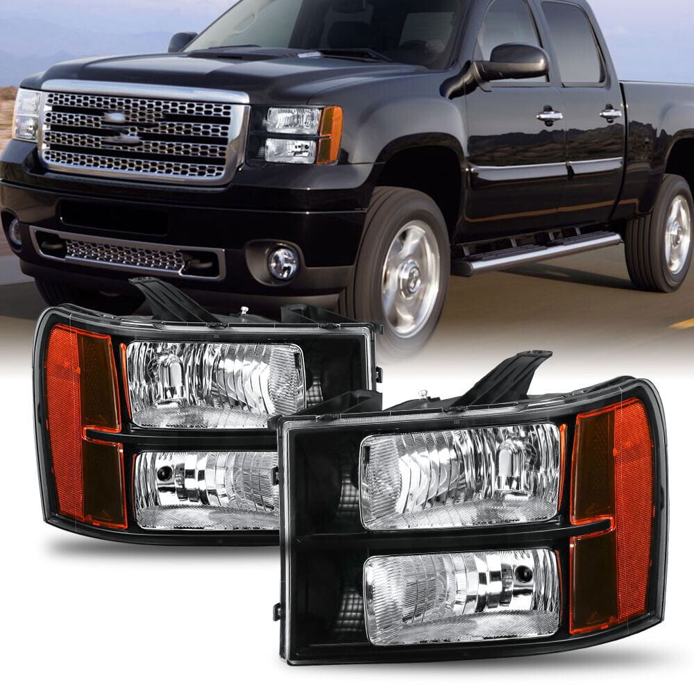 Teledu Pair Black Headlights Front Lamps For GMC 07-13 GMC Sierra 1500 ...