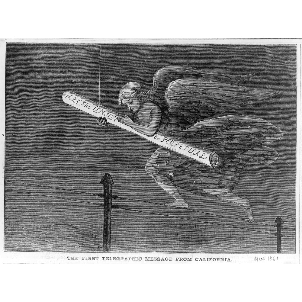 Telegraph. Woodcut Of The First Transcontinental Telegraphic Message ...