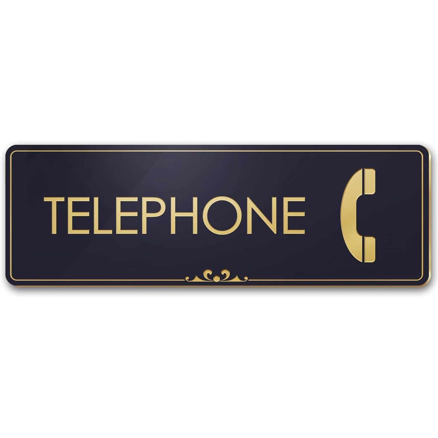 Telephone Sign, Black/Gold, Engraved, 3" x 9", Fade Resistance, Indoor ...