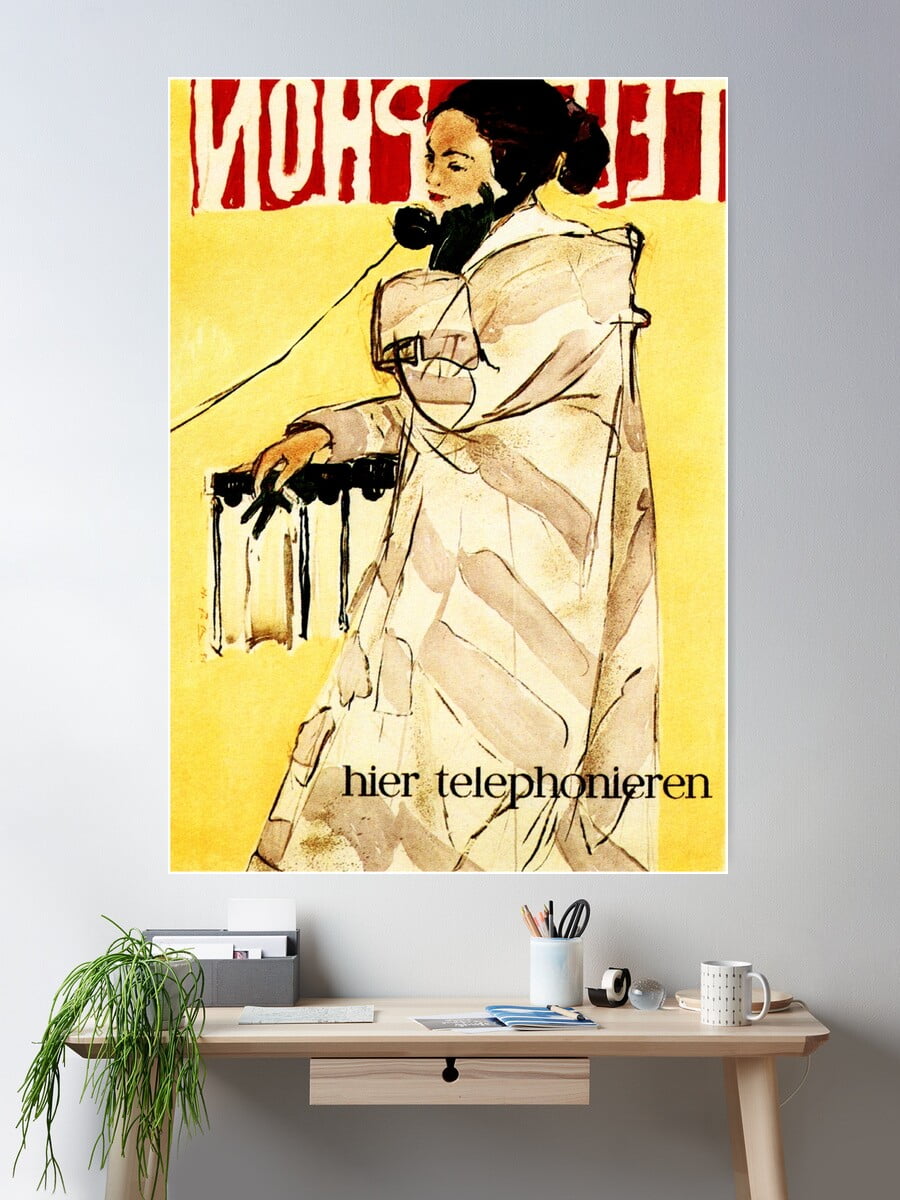 Telephonieren Telephone Here By Poster Artist Hans Falk 1951 Vintage ...