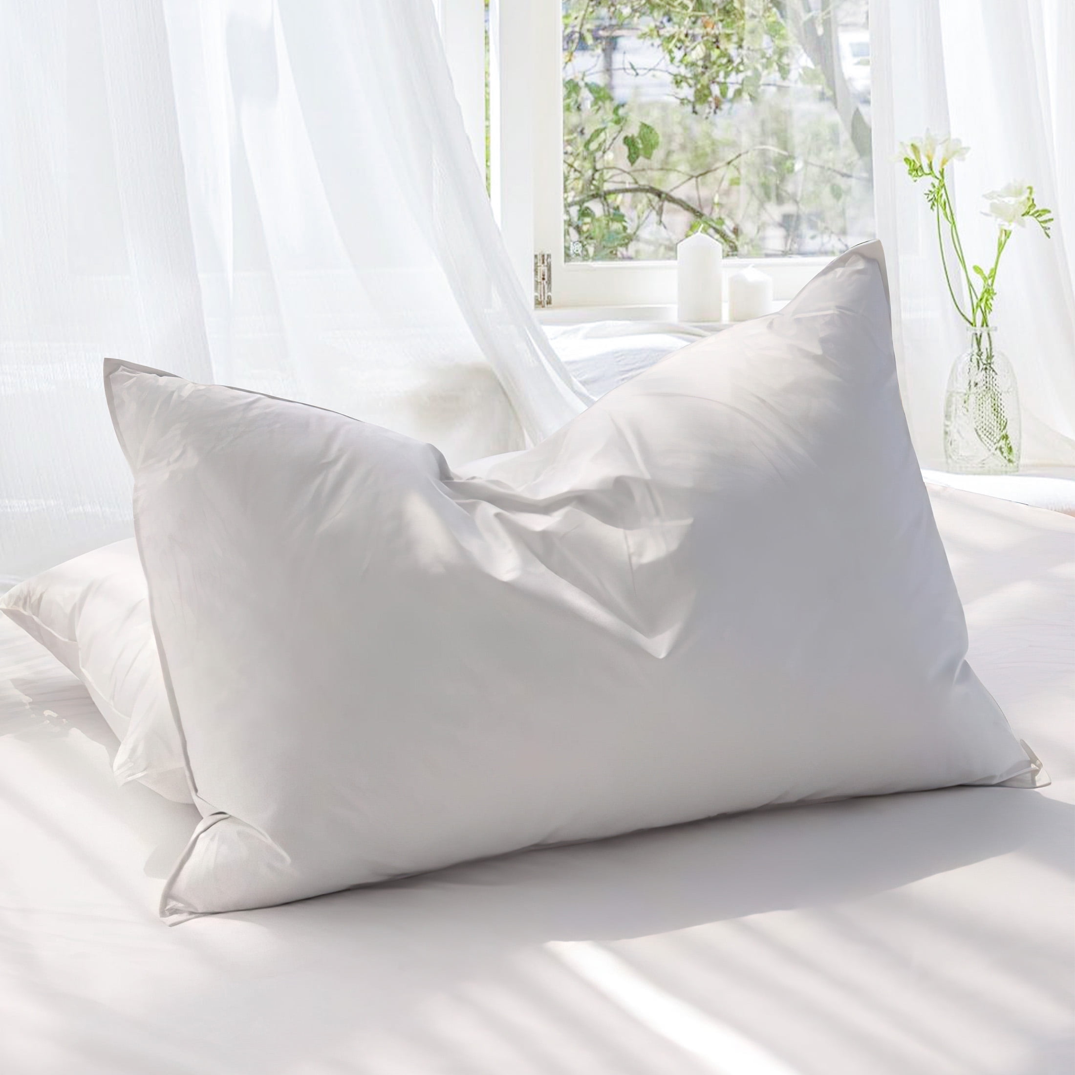 Teler Standard Goose Feather Down Queen Sized Pillow, Pure Filled for ...